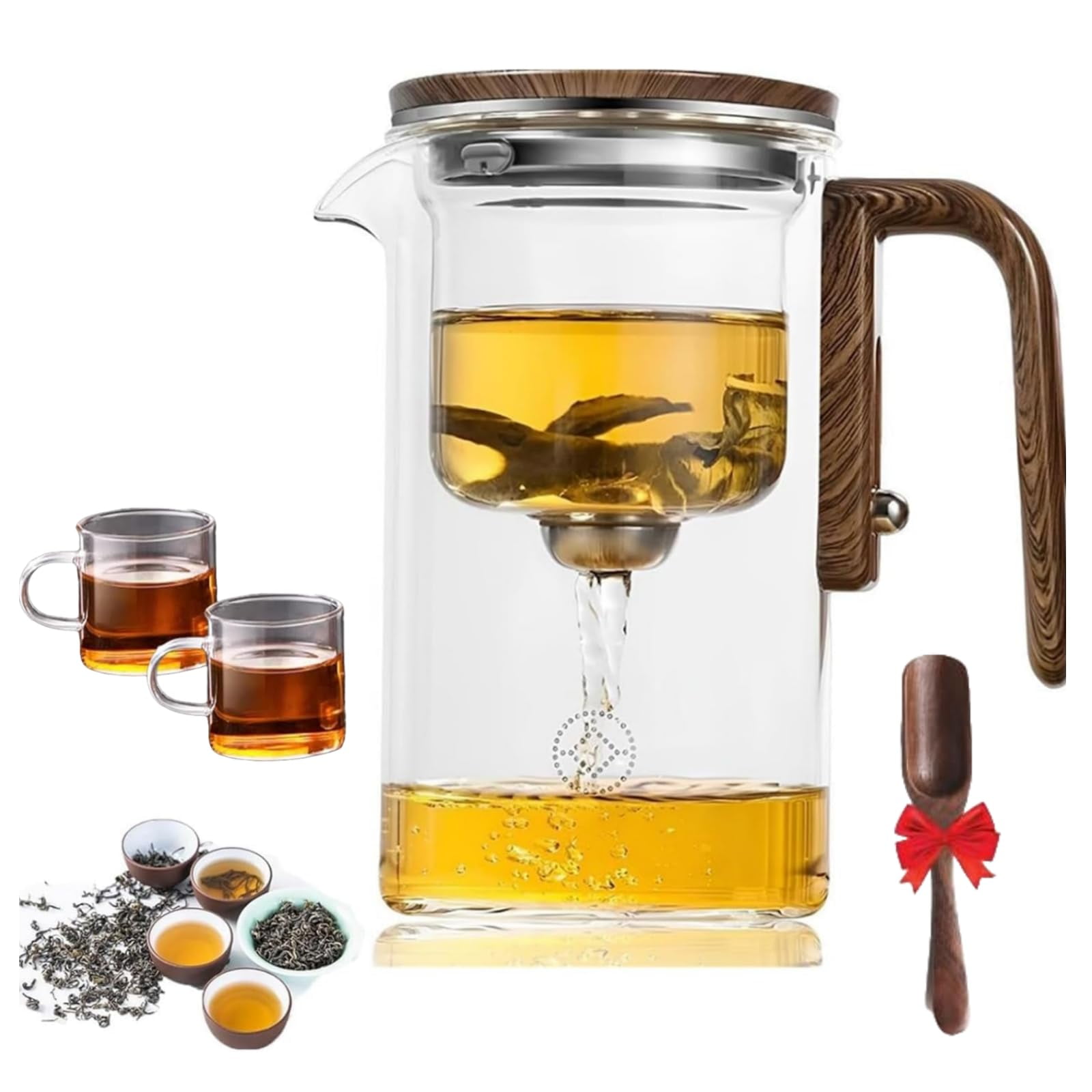 Water Separation Glass Teapot with Wooden Handle,Glass Teapot with ...