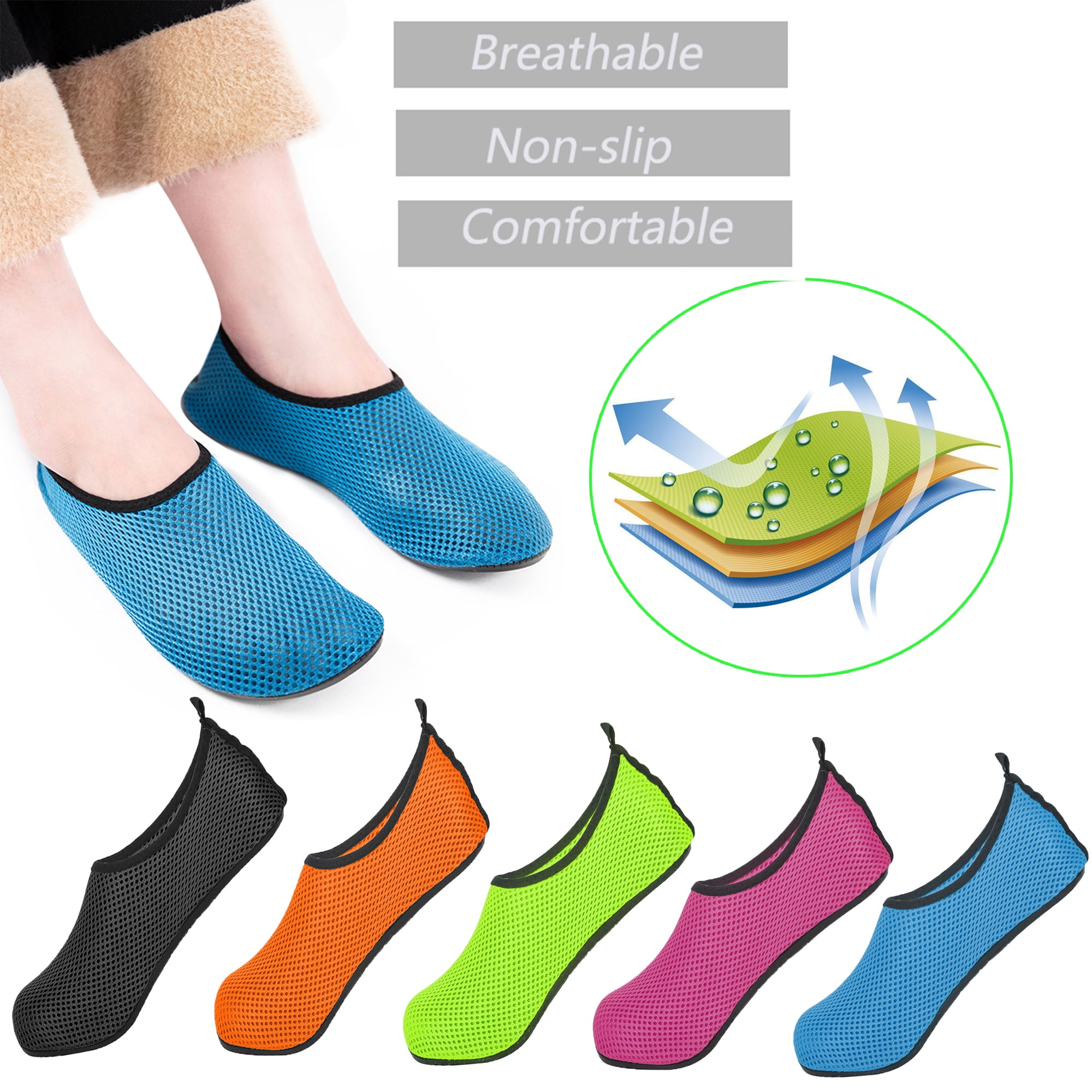 FOCUSSEXY Quick Dry Unisex Wetsuit Booties, Aqua Socks for Beach, Blue ...