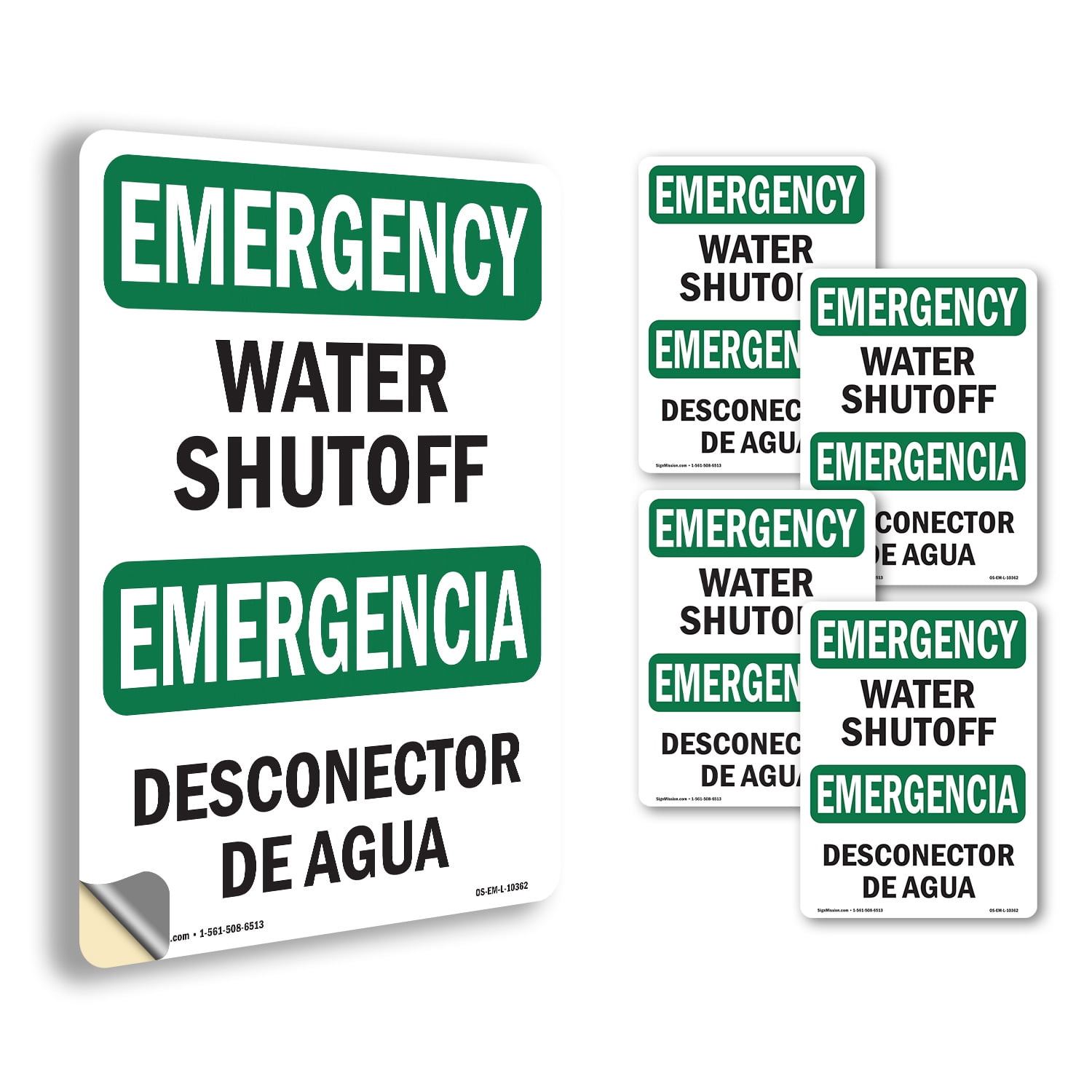 Water Shutoff Bilingual OSHA Emergency Vinyl Decal Label 24 Inch x 18 ...