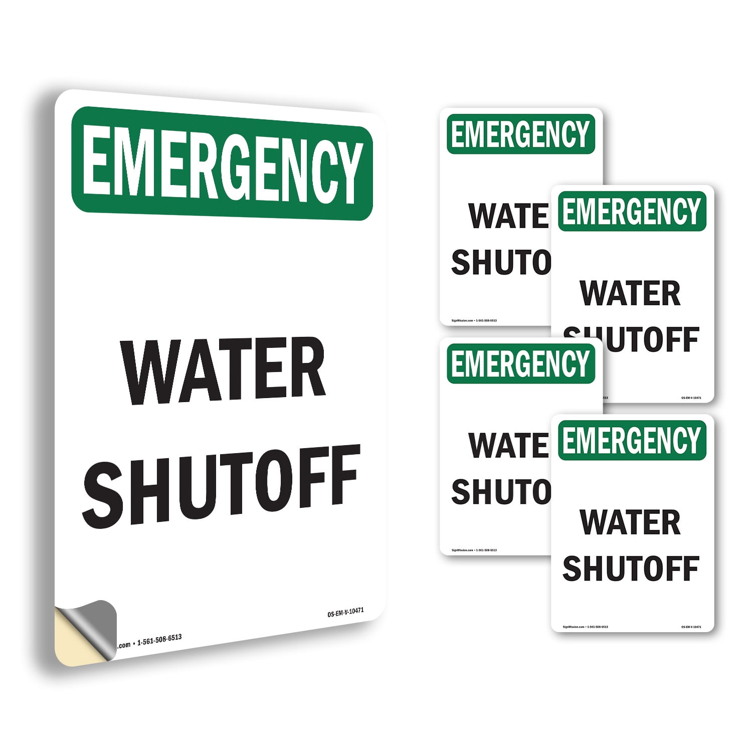 Water Shutoff OSHA Emergency Vinyl Decal Label 7 Inch x 5 Inch - 5 Pack ...