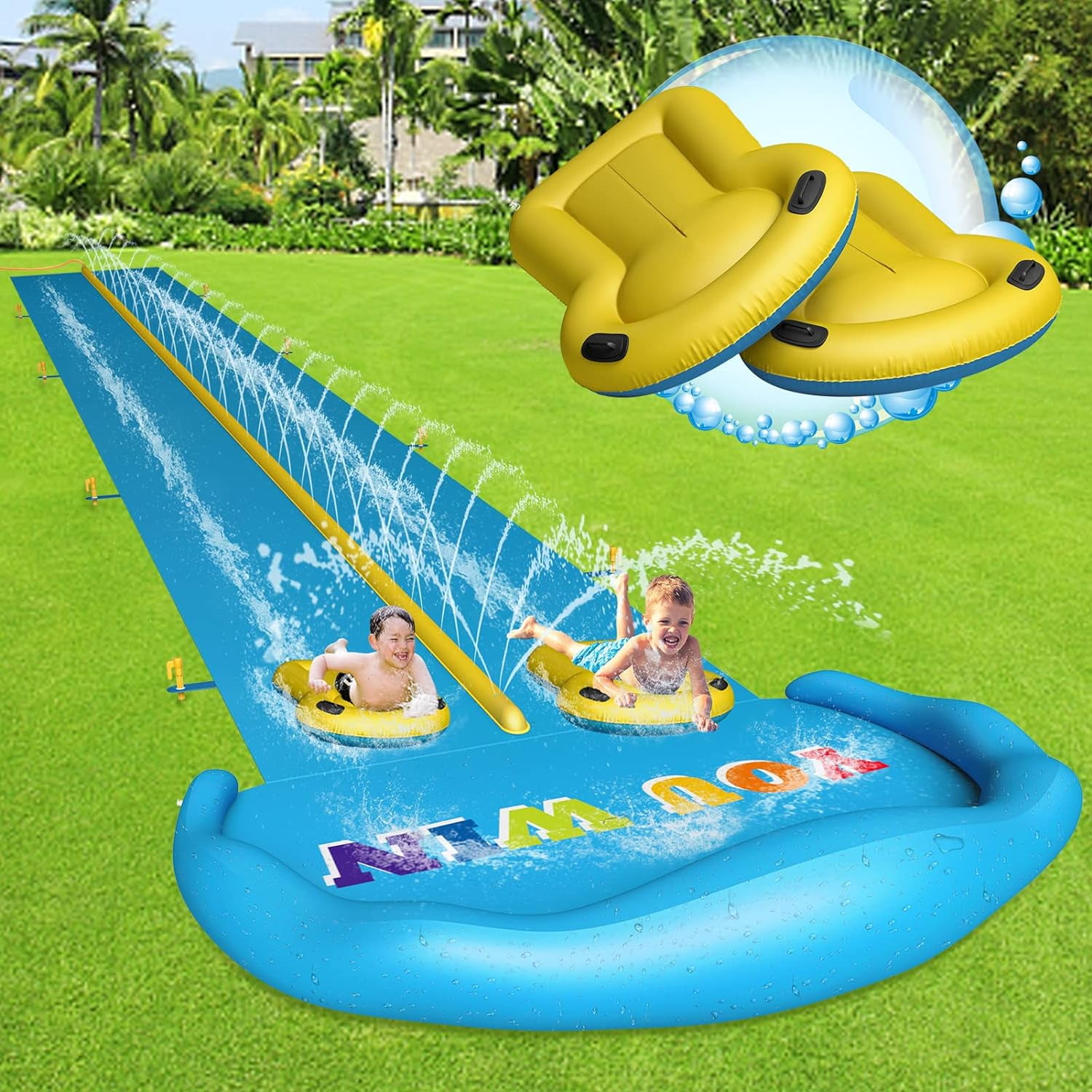 Water Slide, 32.8ft Inflatable Splash Water Slip with 2 Racing Lanes ...