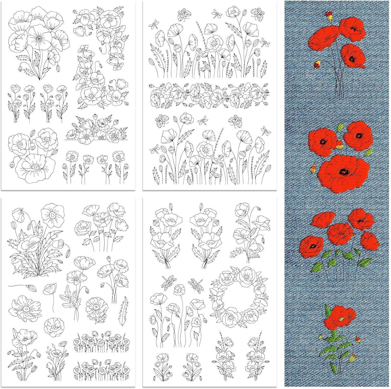 Water Soluble Embroidery Patterns for Beginners 4 Sheets with 30pcs ...