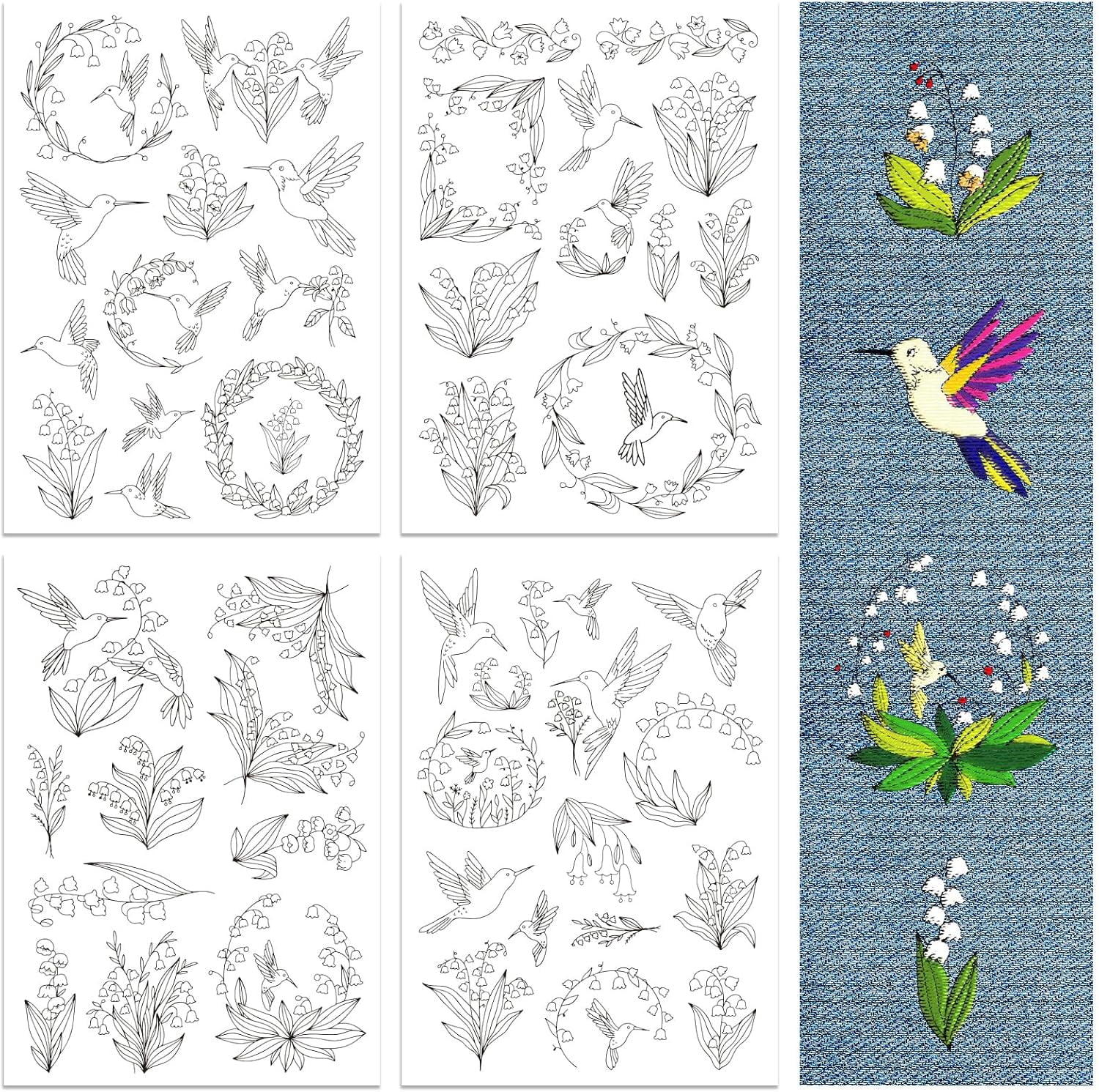 Water Soluble Embroidery Patterns for Beginners 4 Sheets with 50 Stick ...