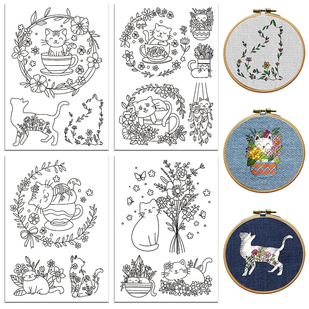 Water Soluble Embroidery Patterns for Beginners Flowers Teacup Cat 4 ...
