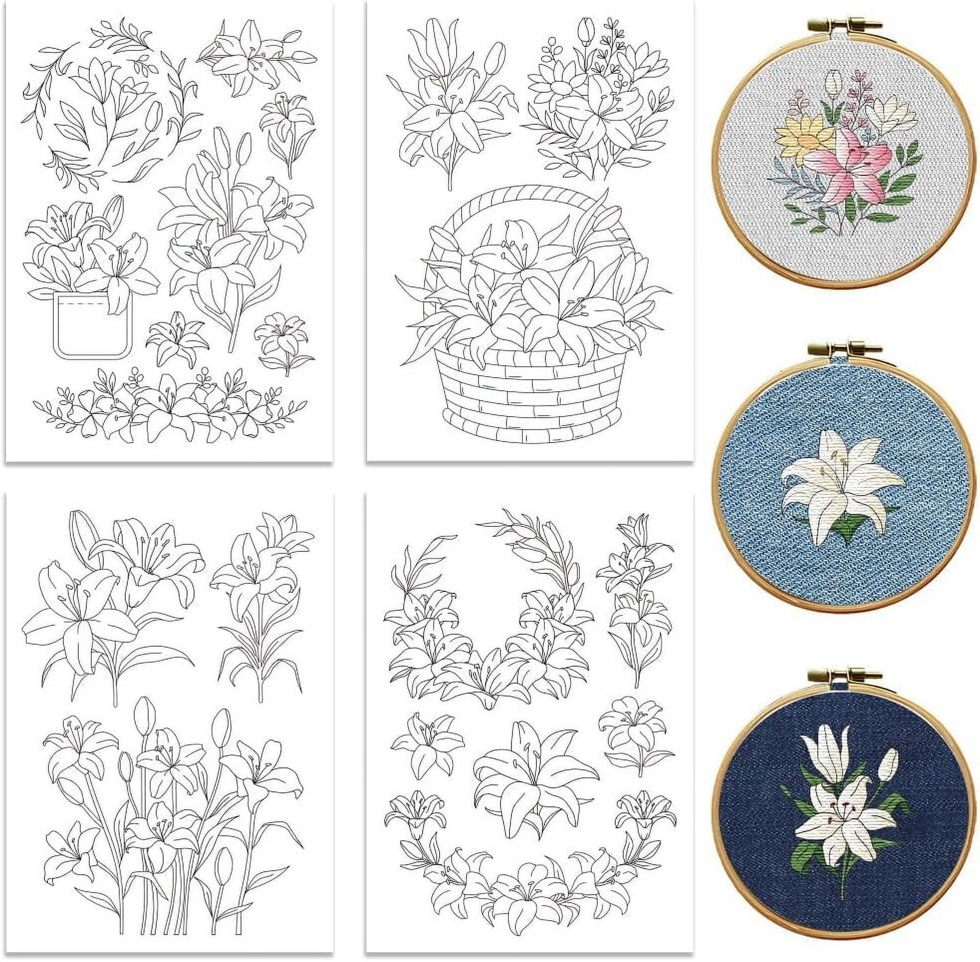 Water Soluble Embroidery Patterns for Beginners Lily Flowers 4 Sheets ...