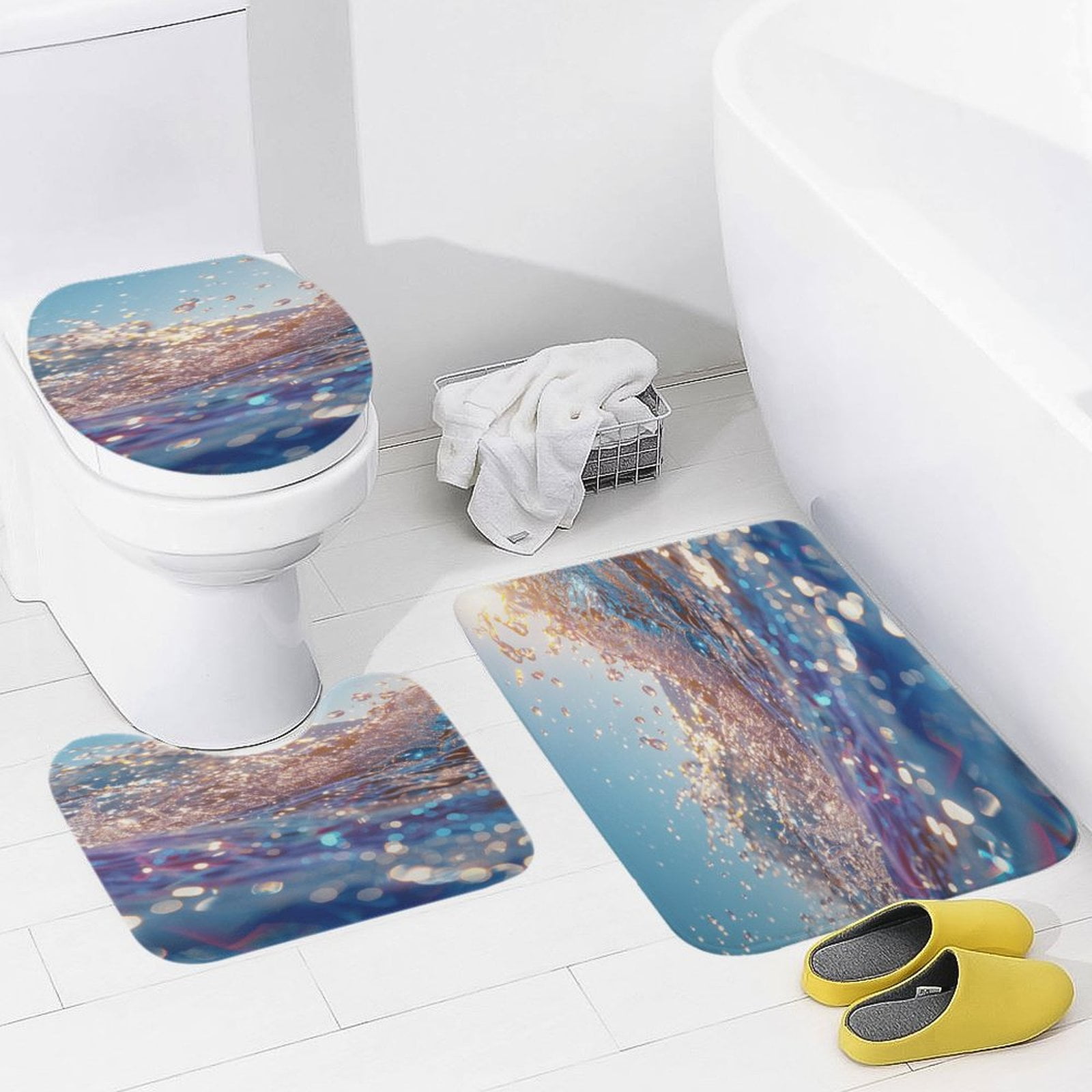 Water Splash Ripple Bathroom Mats Set 3-piece Bath Mats , Floor Rug ...