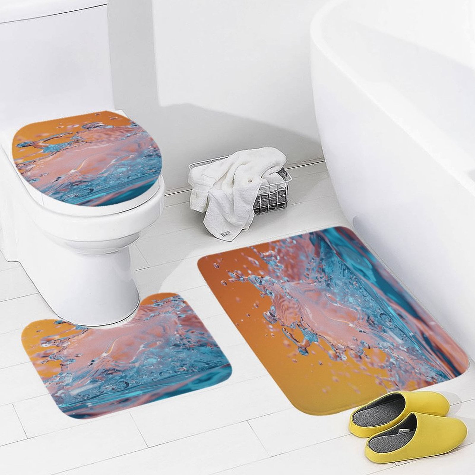 Water Splash Ripple Bathroom Mats Set 3-piece Bath Mats , Floor Rug ...