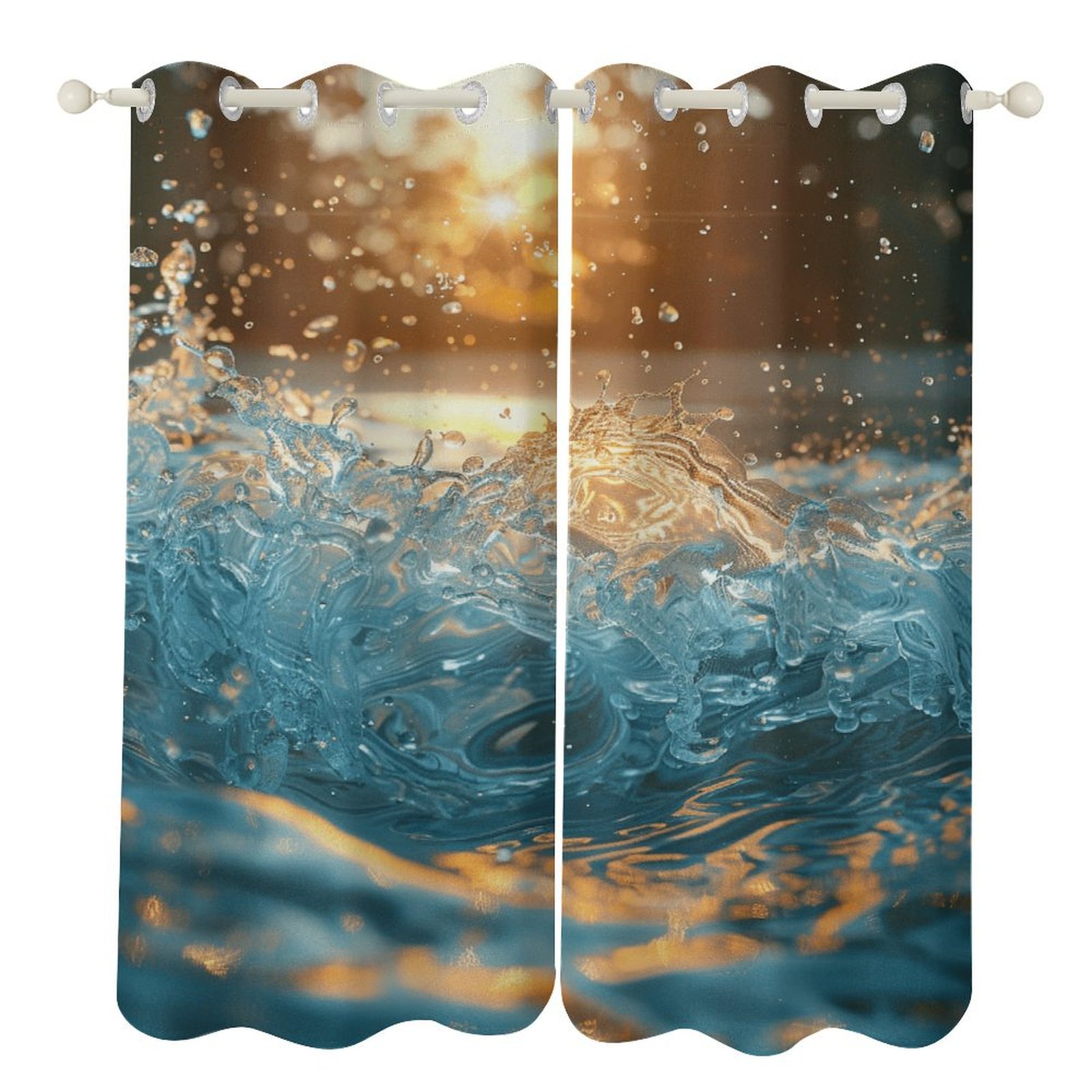 Water Splash Ripple Curtains Watercolor Theme Window Curtains Grommet ...