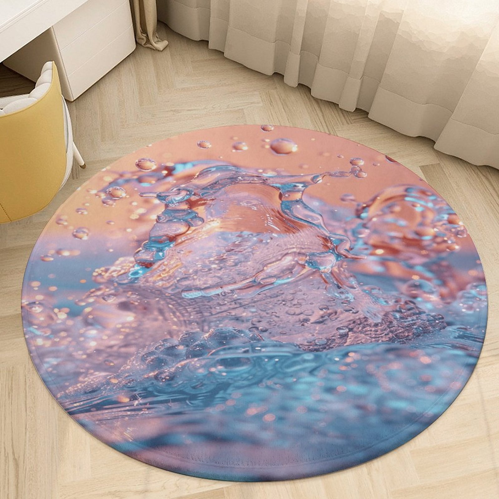 Water Splash Ripple Floral Medallion Round Rug - Small Round Area Rug ...