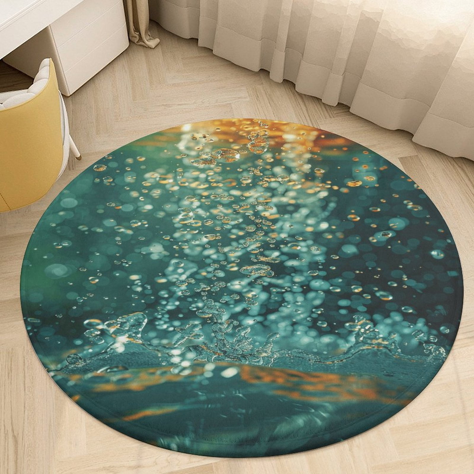 Water Splash Ripple Floral Medallion Round Rug - Small Round Area Rug ...