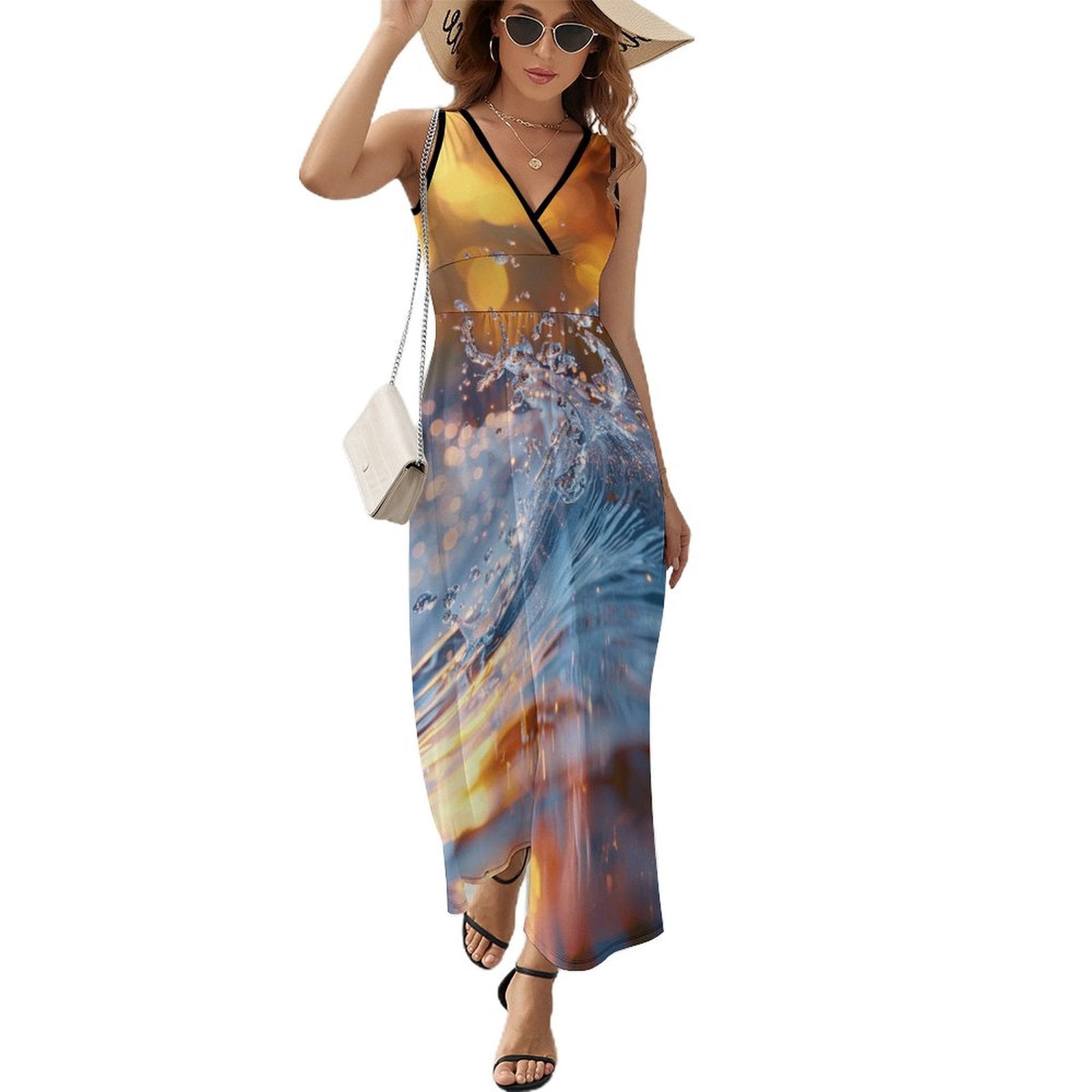 Water Splash Ripple Pattern Design Sleeveless Dress Summer Clothes for ...