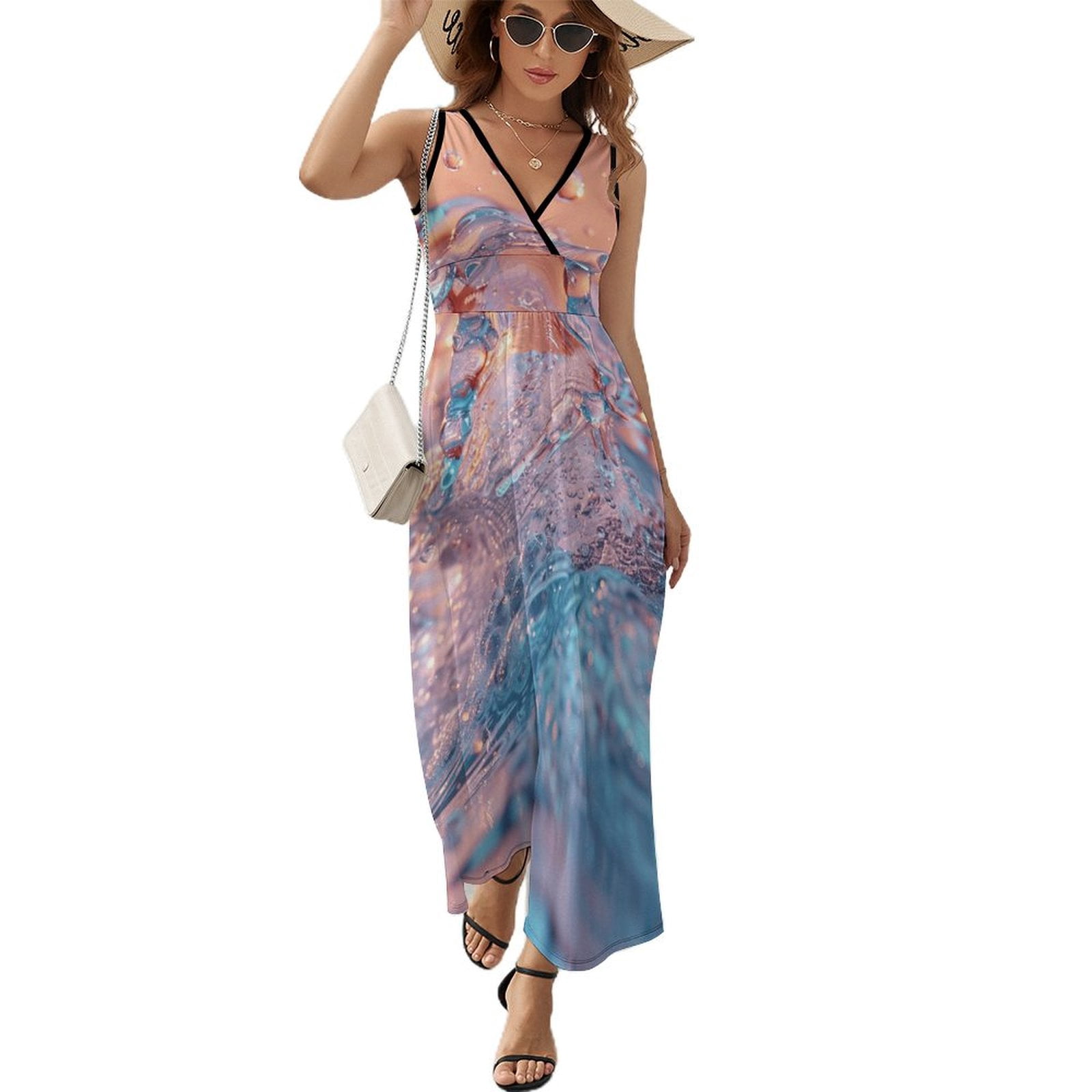 Water Splash Ripple Pattern Design Sleeveless Dress Summer Clothes for ...