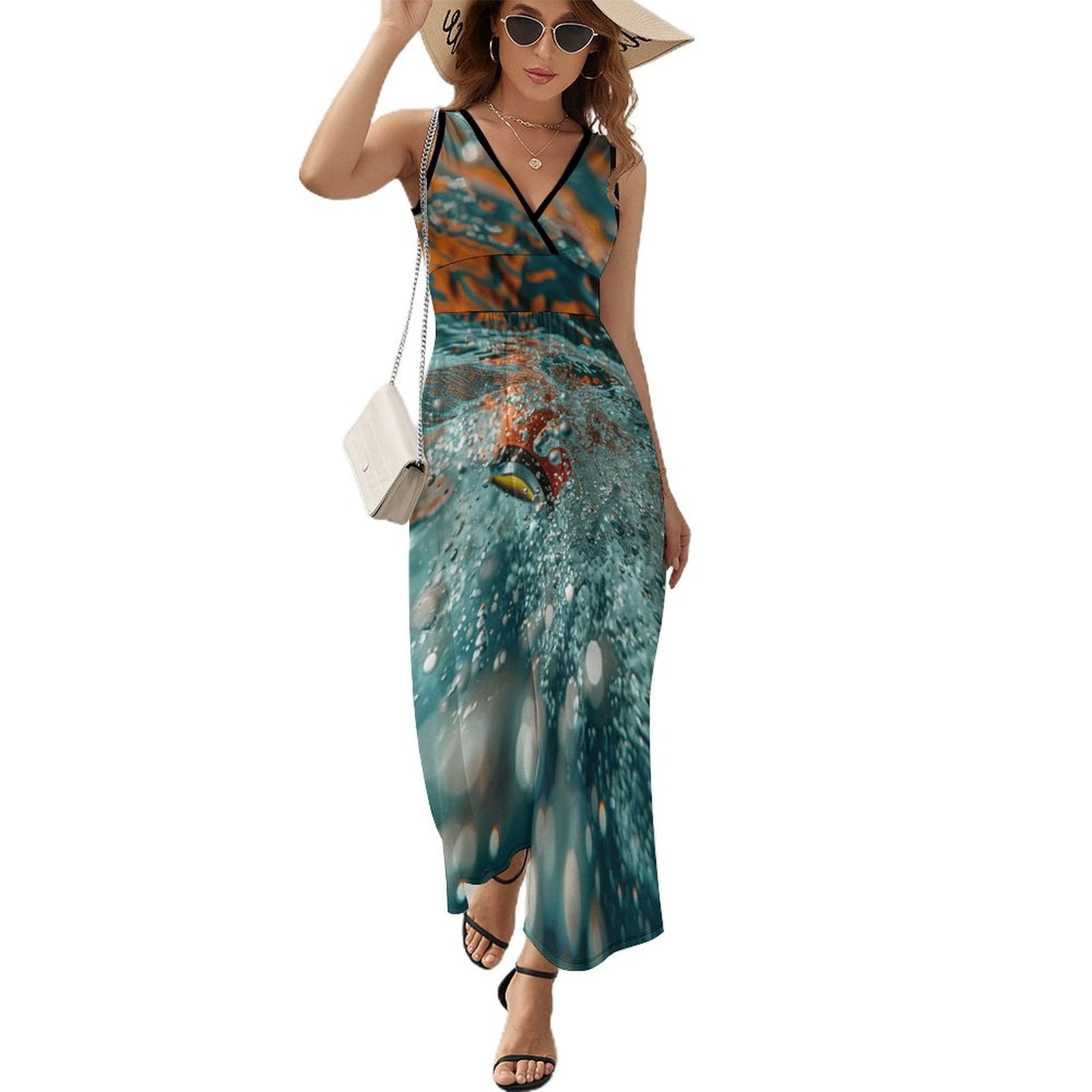 Water Splash Ripple Sleeveless Dress Female Clothing Dress Women Summer ...