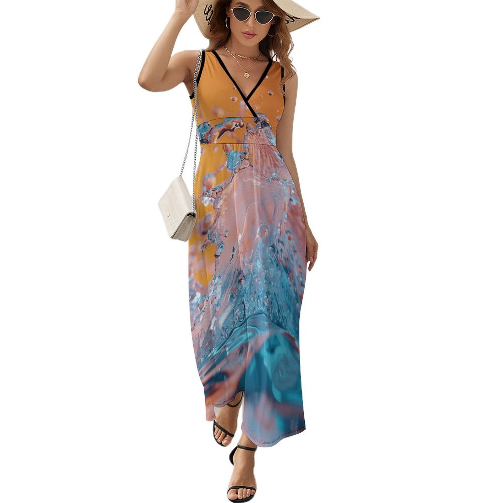 Water Splash Ripple Sleeveless Dress Woman Fashion Long Dresses Women's ...