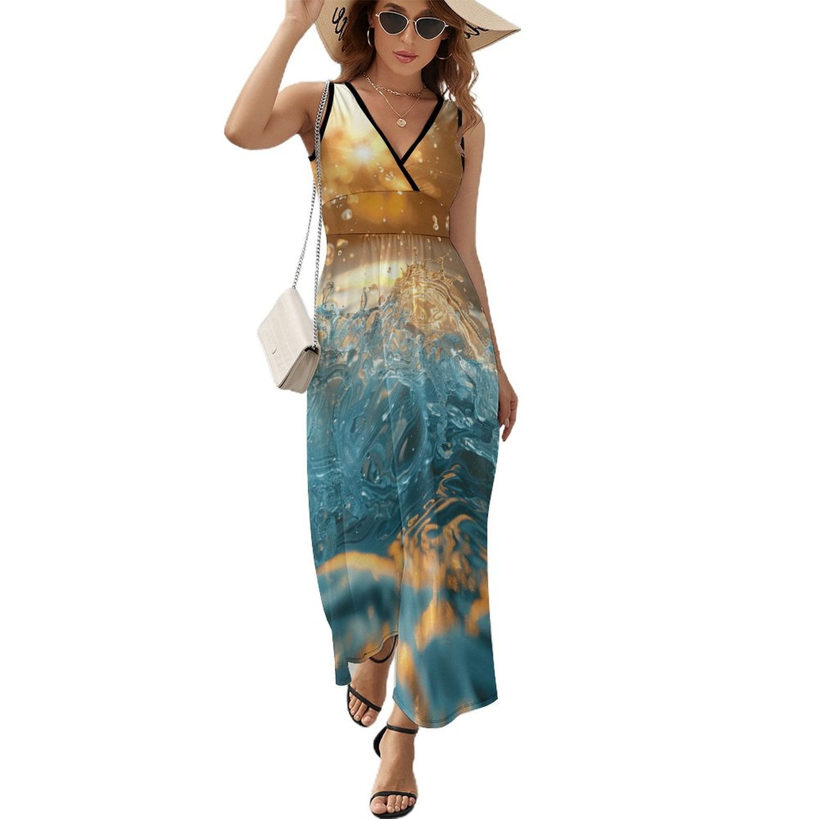 Water Splash Ripple Sleeveless Dress Woman Fashion Long Dresses Women's Summer Suit Dress 2025 ...
