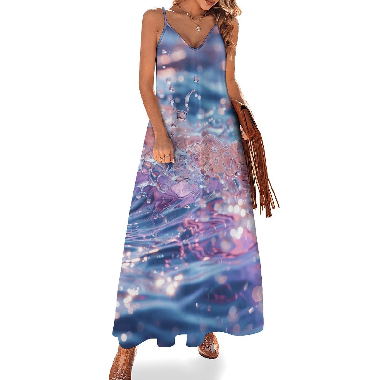 Water Splash Ripple Sleeveless Dress Woman Fashion Long Dresses Women's ...