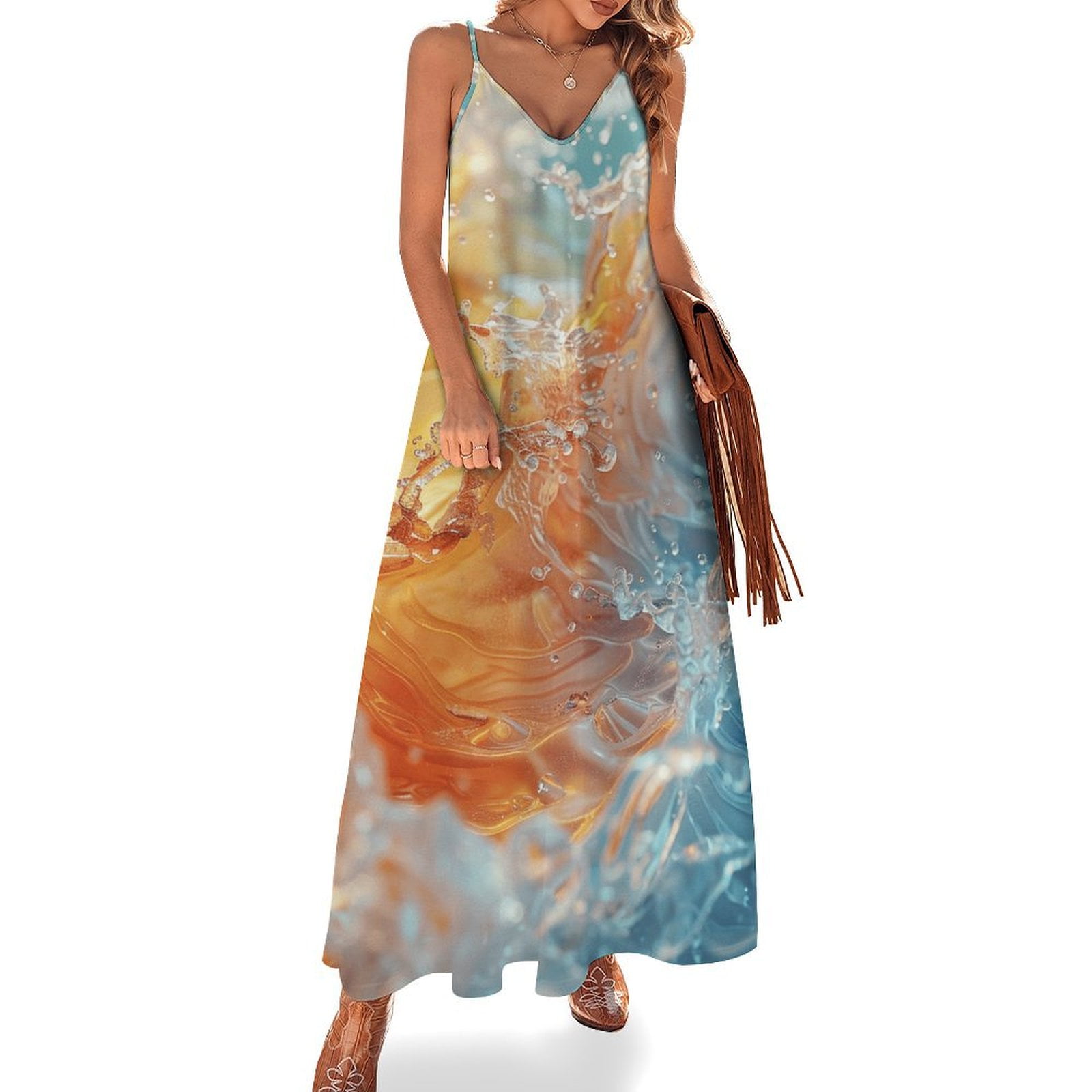 Water Splash Ripple Sleeveless Dress Woman Fashion Long Dresses Women's ...