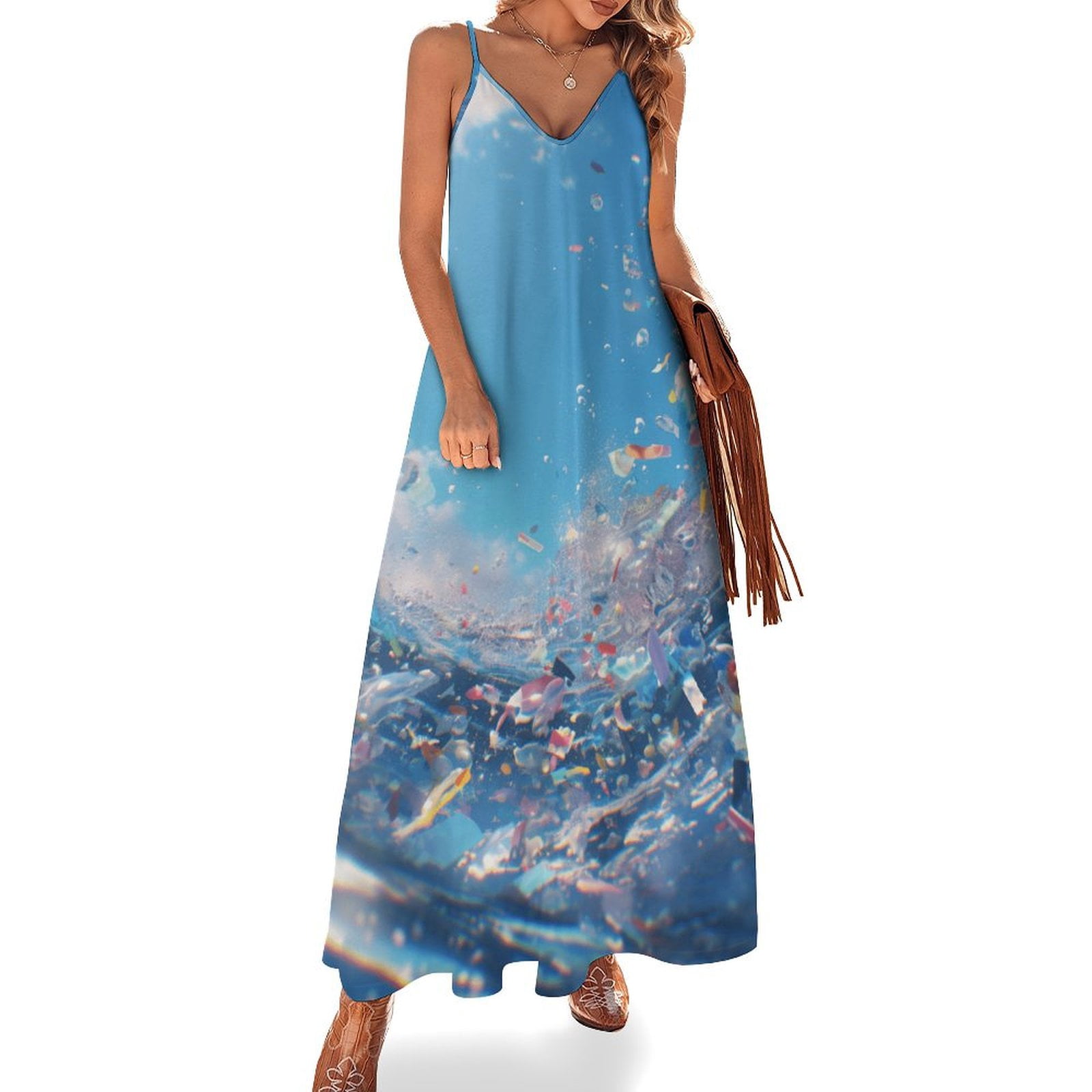 Water Splash Ripple Sleeveless Dress Women's Luxury Party Dress ...