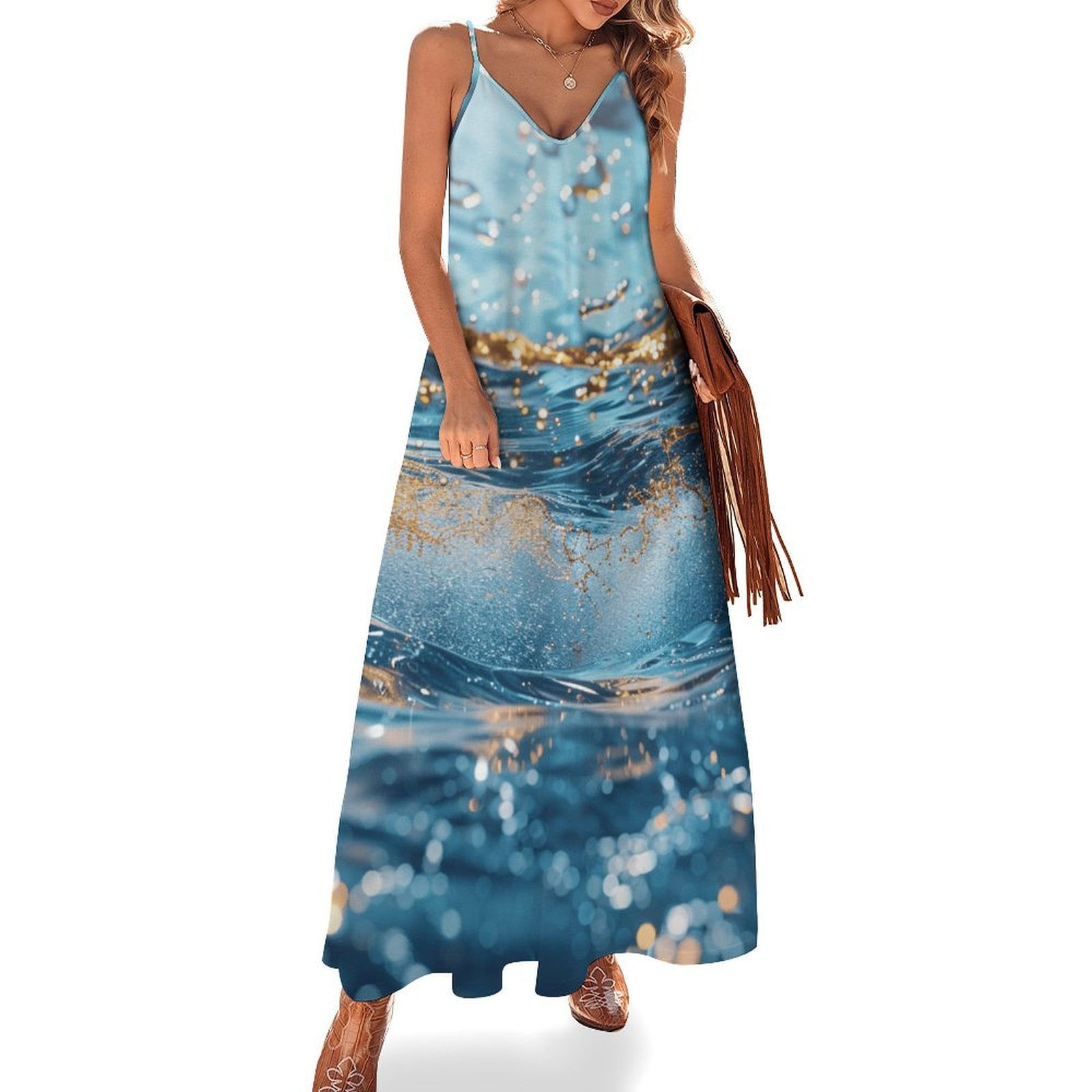 Water Splash Ripple Sleeveless Dress Women's Luxury Party Dress ...