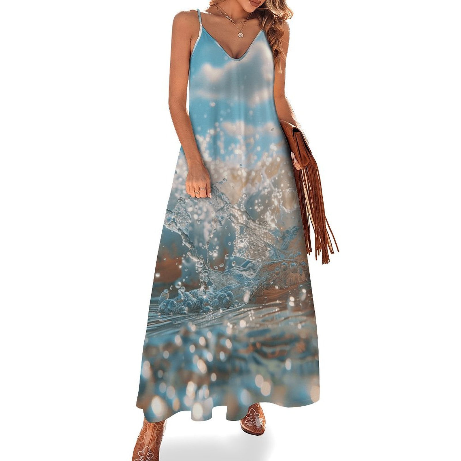 Water Splash Ripple Sleeveless Dress Women's Luxury Party Dress ...