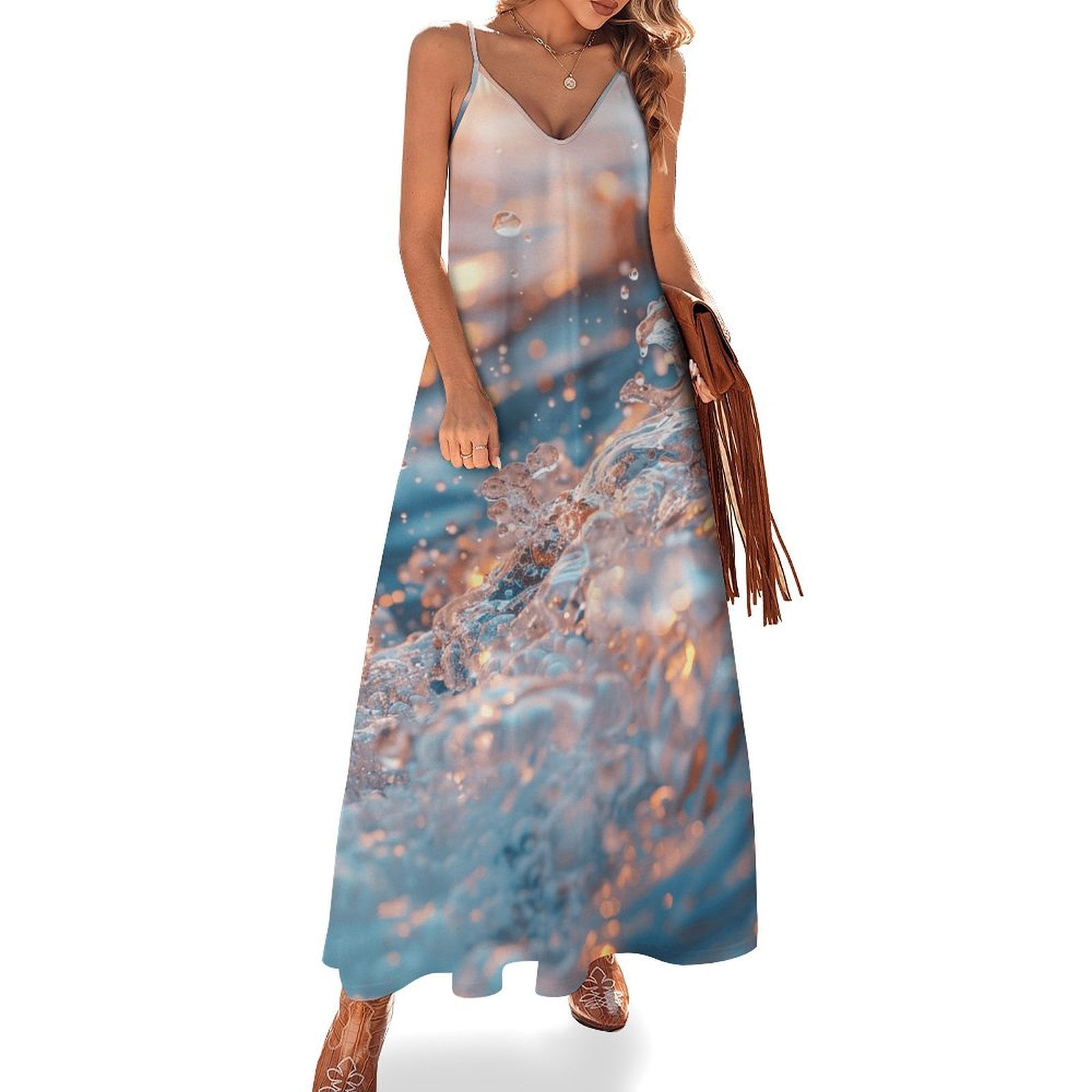 Water Splash Ripple Sleeveless Dress for Women Clothing Female Women's ...
