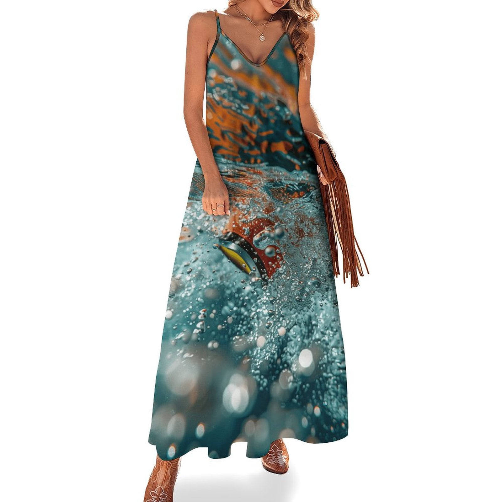 Water Splash Ripple Sleeveless Dress for Women Clothing Female Women's ...