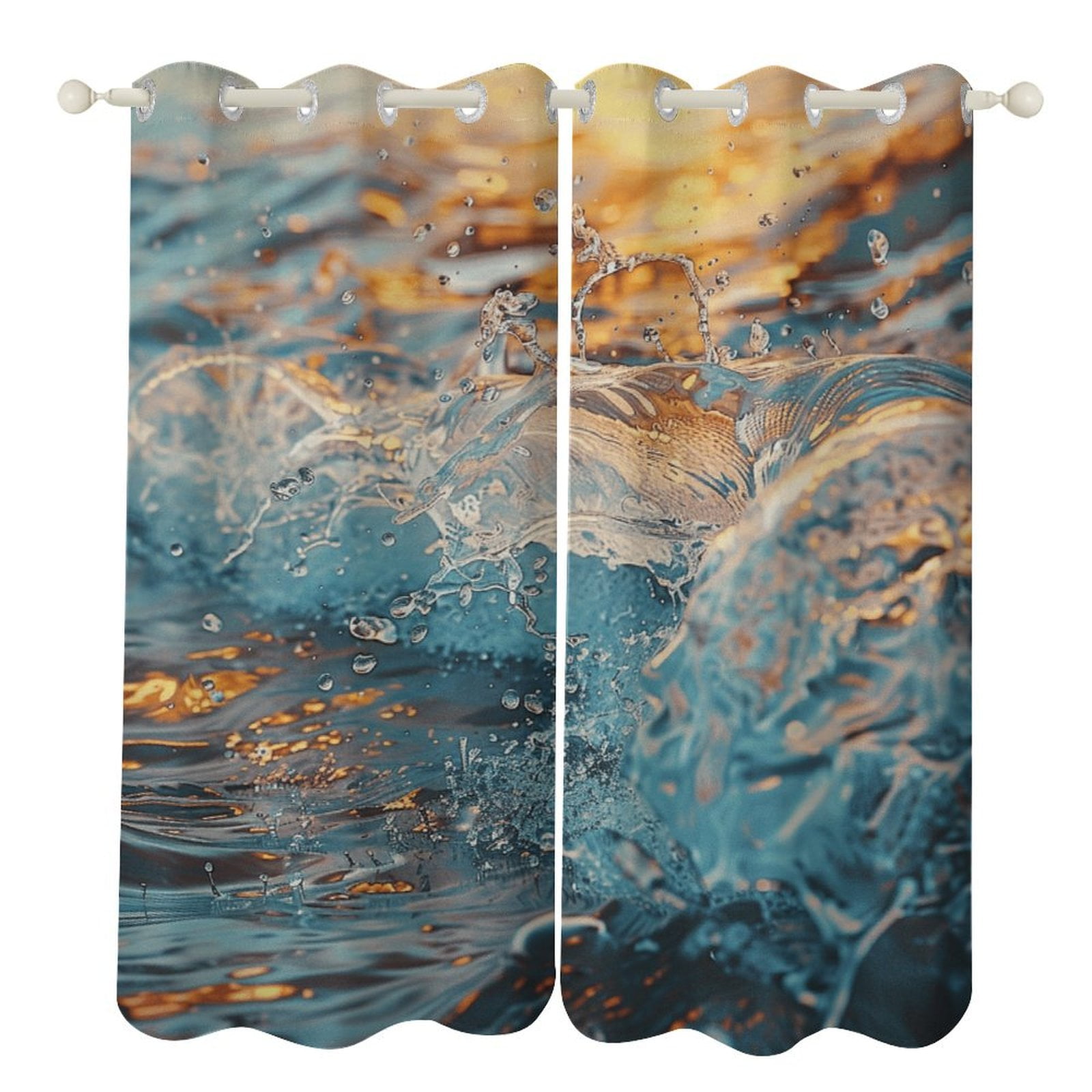 Water Splash Ripple Window Curtains for Bedroom Colorful Printed Window ...