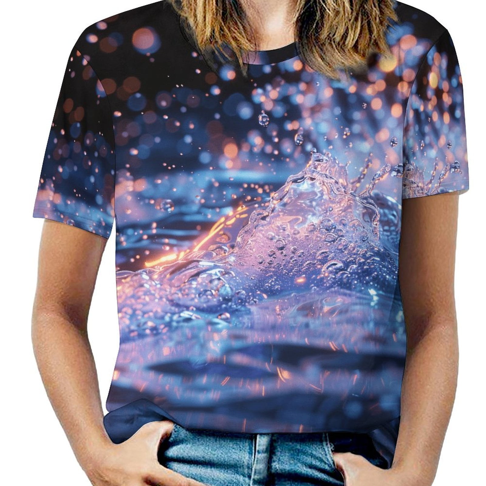 Water Splash Ripple Women's Short Sleeve Tops Casual Blouses T Shirt ...