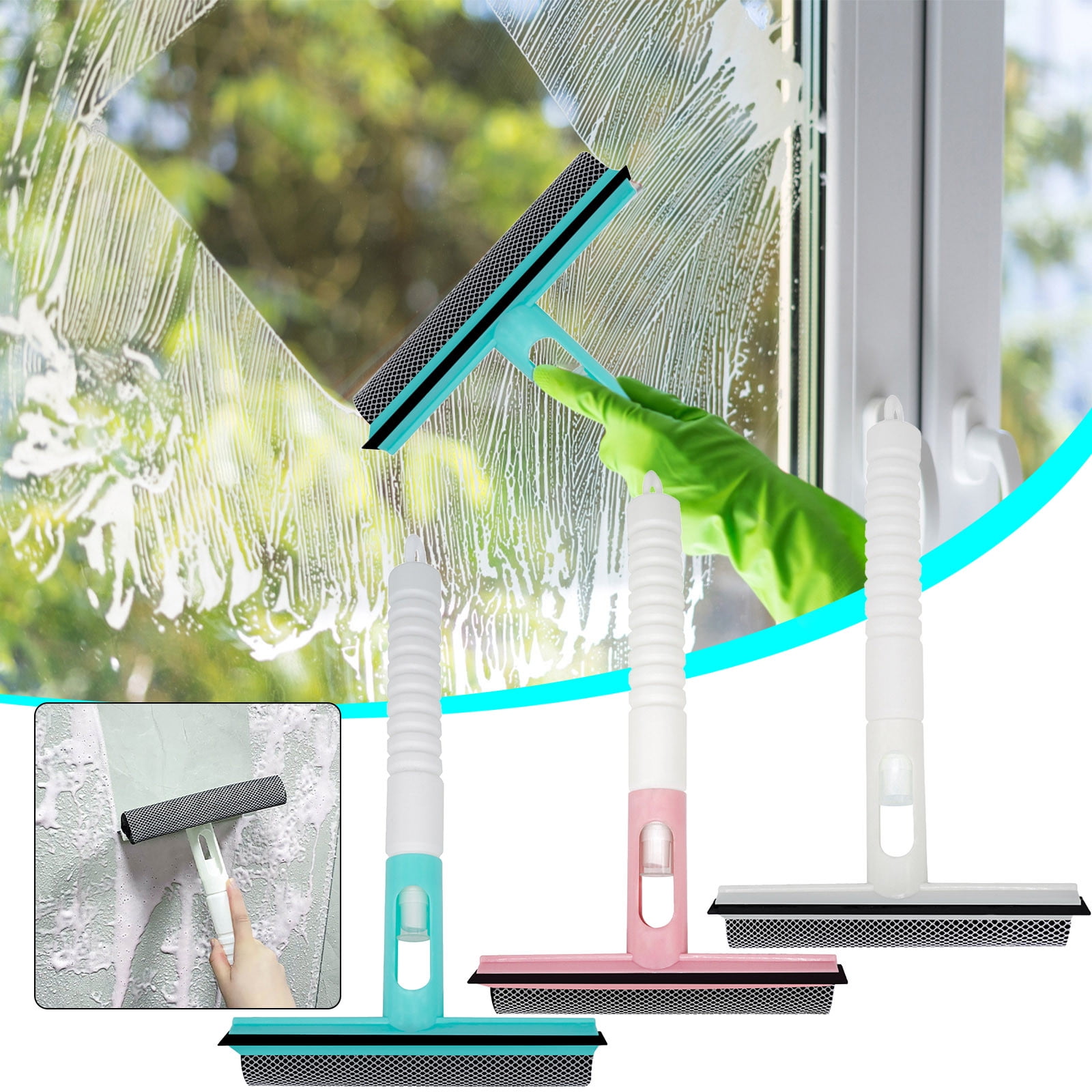 Water Spray Window Cleaner with Built-in Spray, Soft Scraper Glass ...
