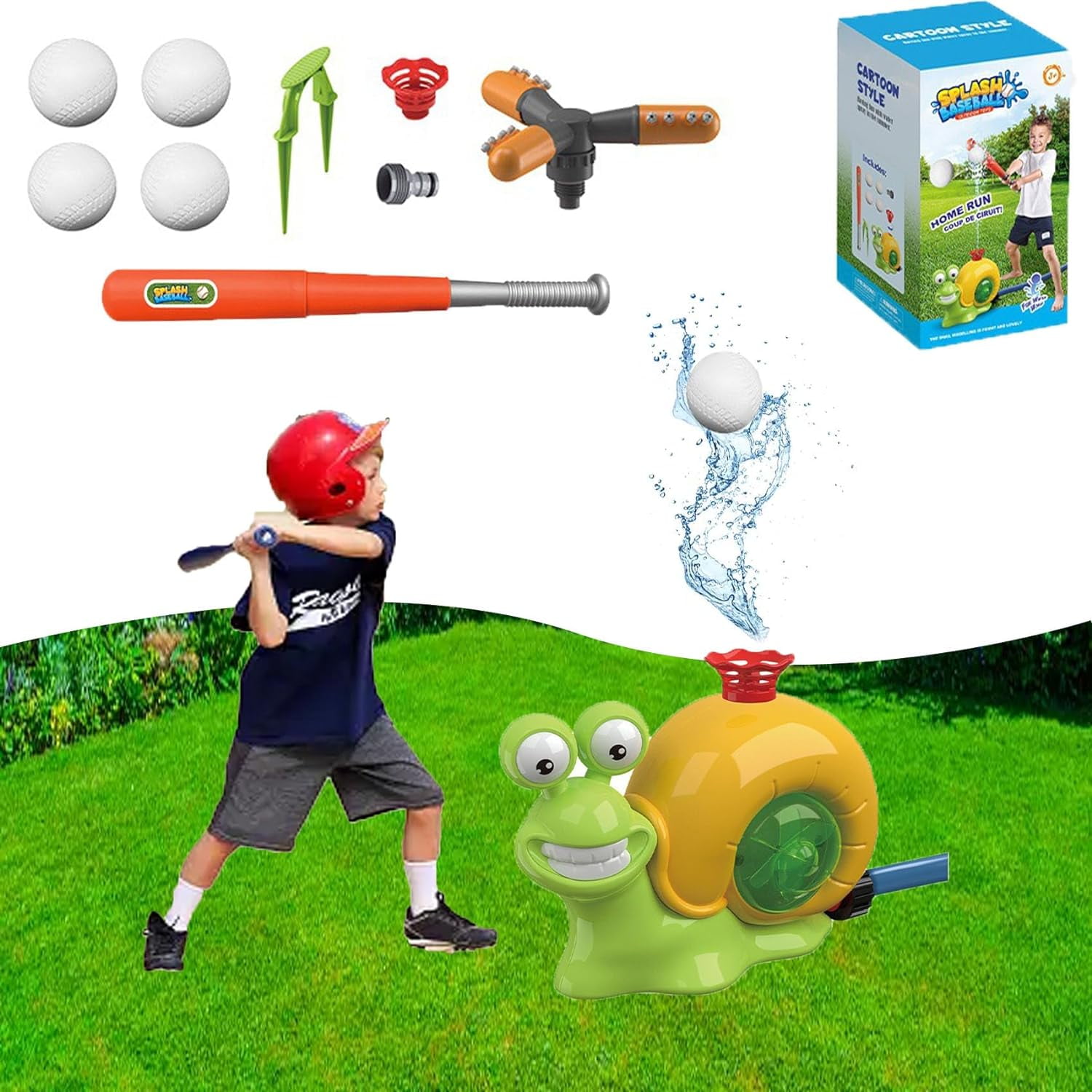 Water Sprinkler Baseball Toy, 2 in 1 Snail Summer Water Outside Toys ...