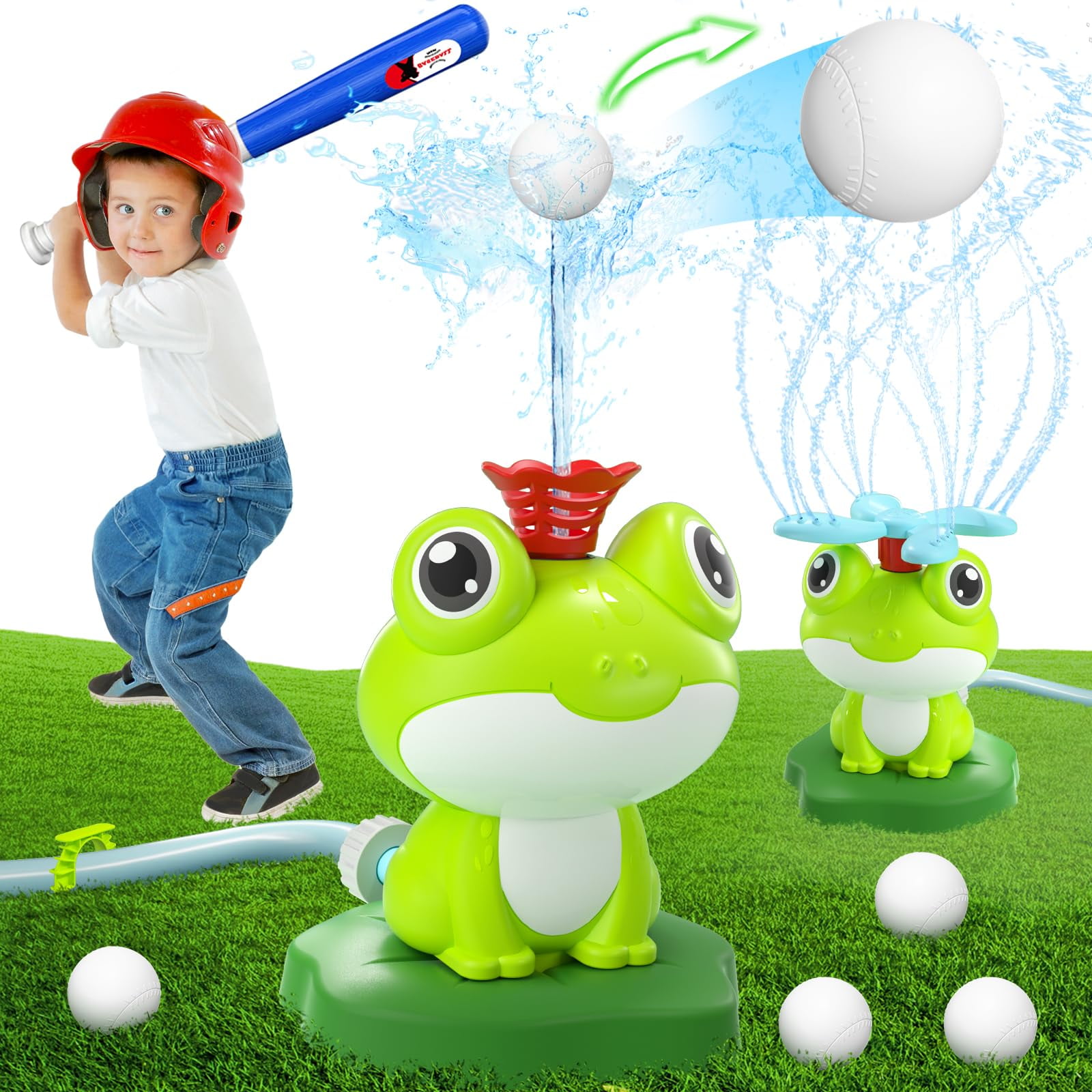 Water Sprinkler Baseball Toy For Kids: 2 In 1 Frog Sprinkler Tee Ball ...
