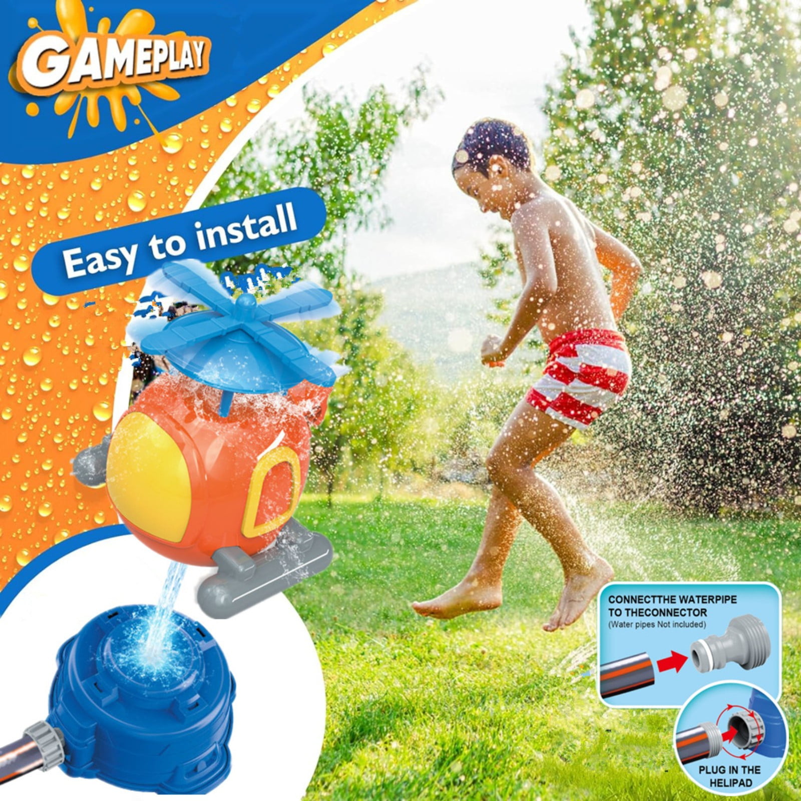 Water Sprinkler for Kids, Helicopter Outdoor Water Play Sprinklers 360 ...