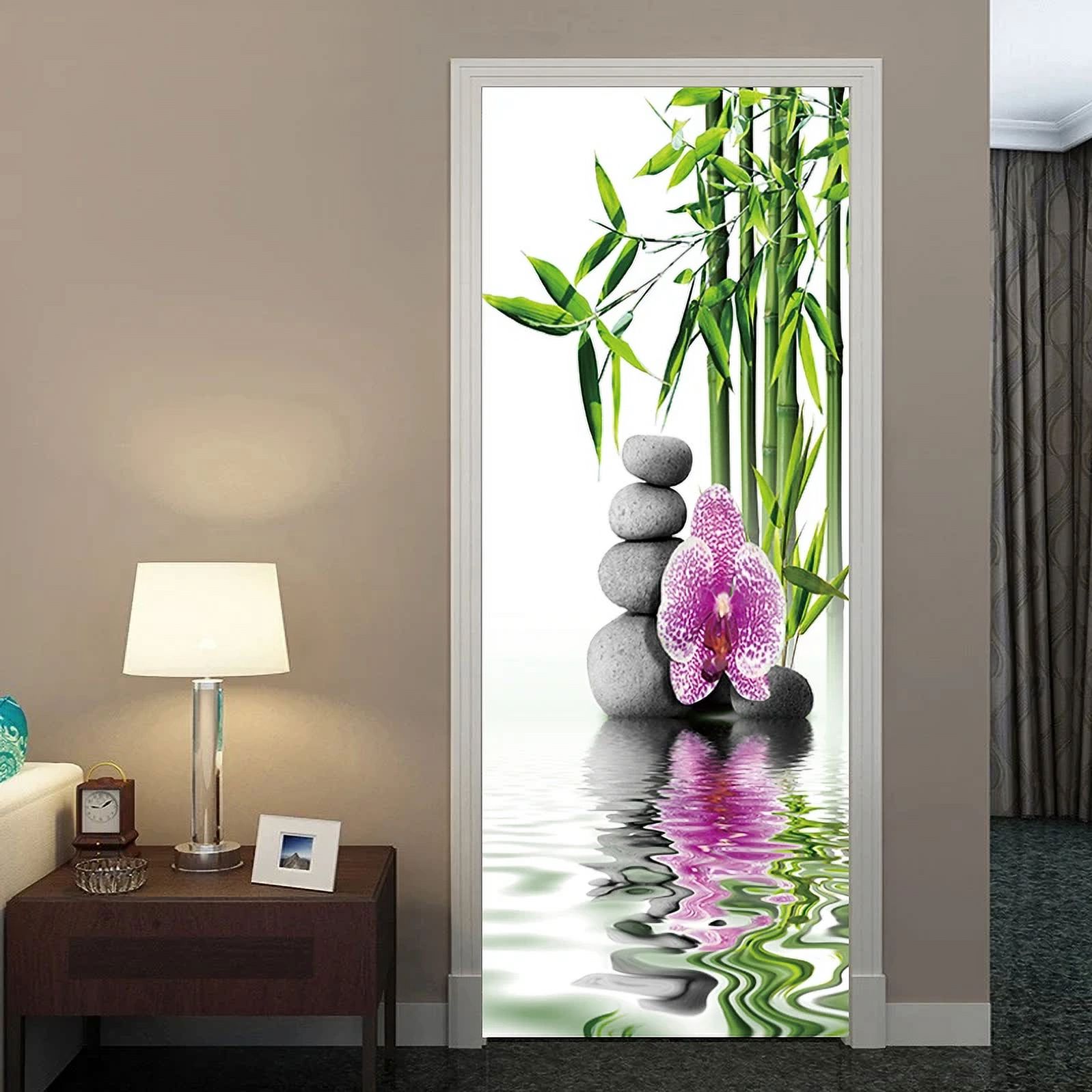 Water Stacked Stone Bamboo Door Stickers for Bedroom and Living Room ...