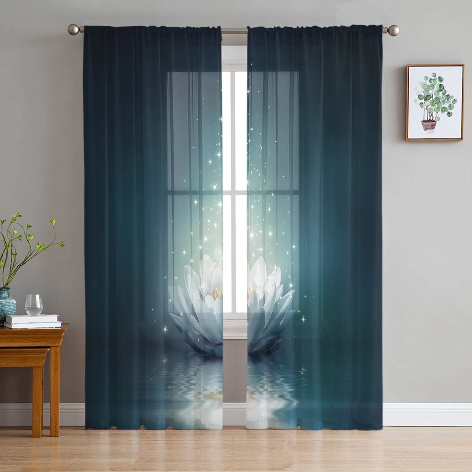 Water Surface Lotus Magic Curtains For Living Room Transparent Tulle ...