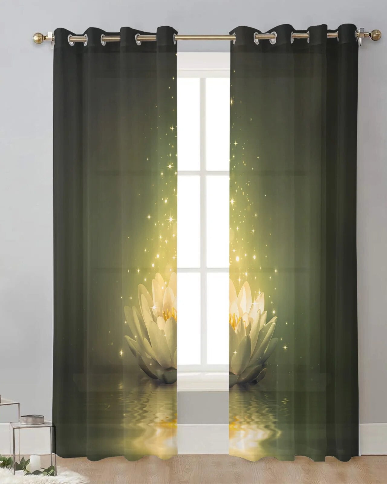 Water Surface Magic Lotus Tulle Drapes for Living Room Bedroom Sheer ...