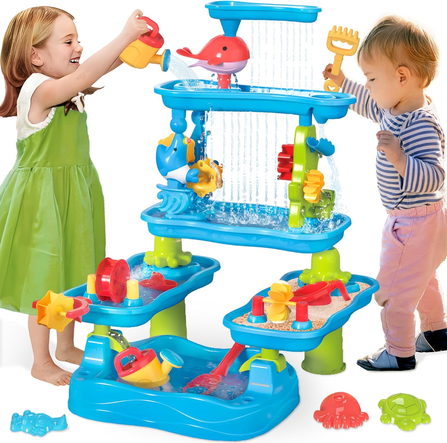 Water Table for Kids Ages 4-8 - 5-Tier Rain Shower Splash Sand Table ...