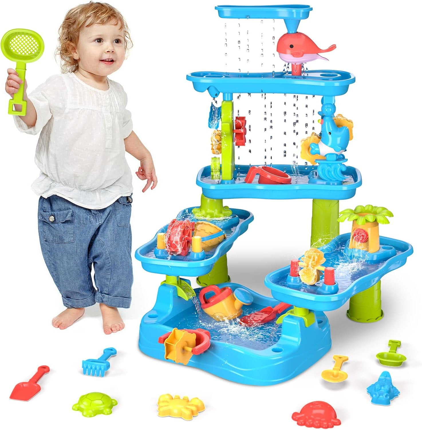 Water Table for Toddler, Rain Shower Splash Pond Toddler Water Table ...