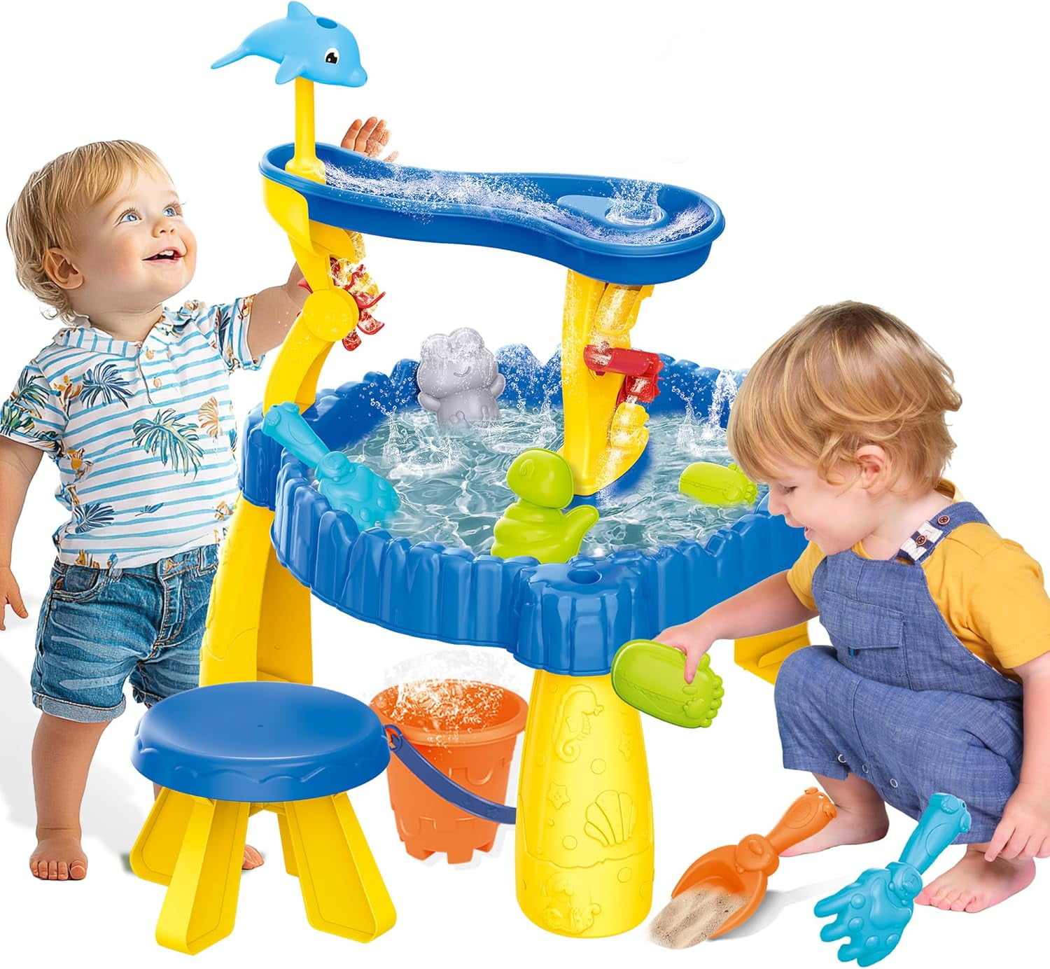 Water Table for Toddlers 1-2 - Summer Toys, 2-Tier Rain Showers Splash ...