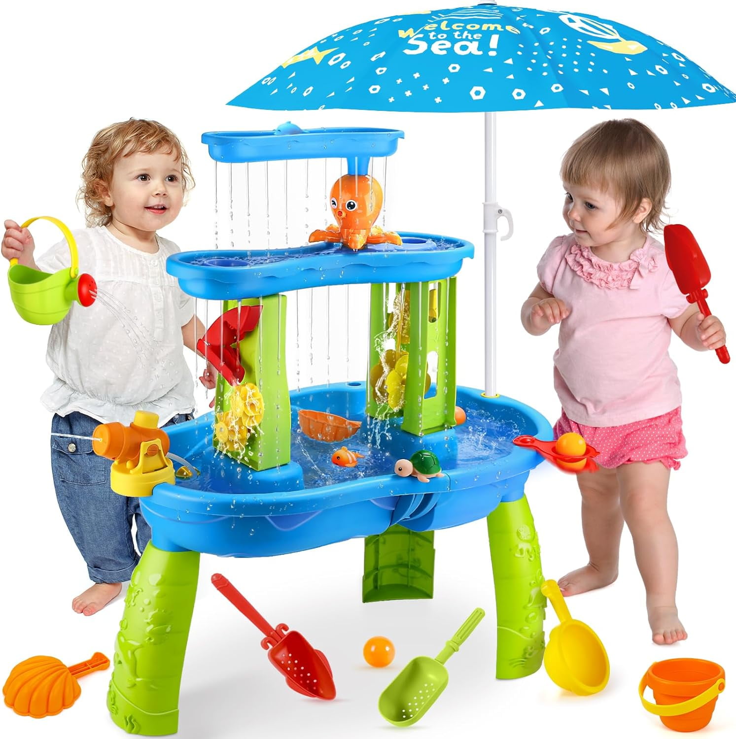 Water Table for Toddlers 1-3 3-5, Kids Sand and Water Table with Umbrella, Ages 2 3 4 5 Years ...