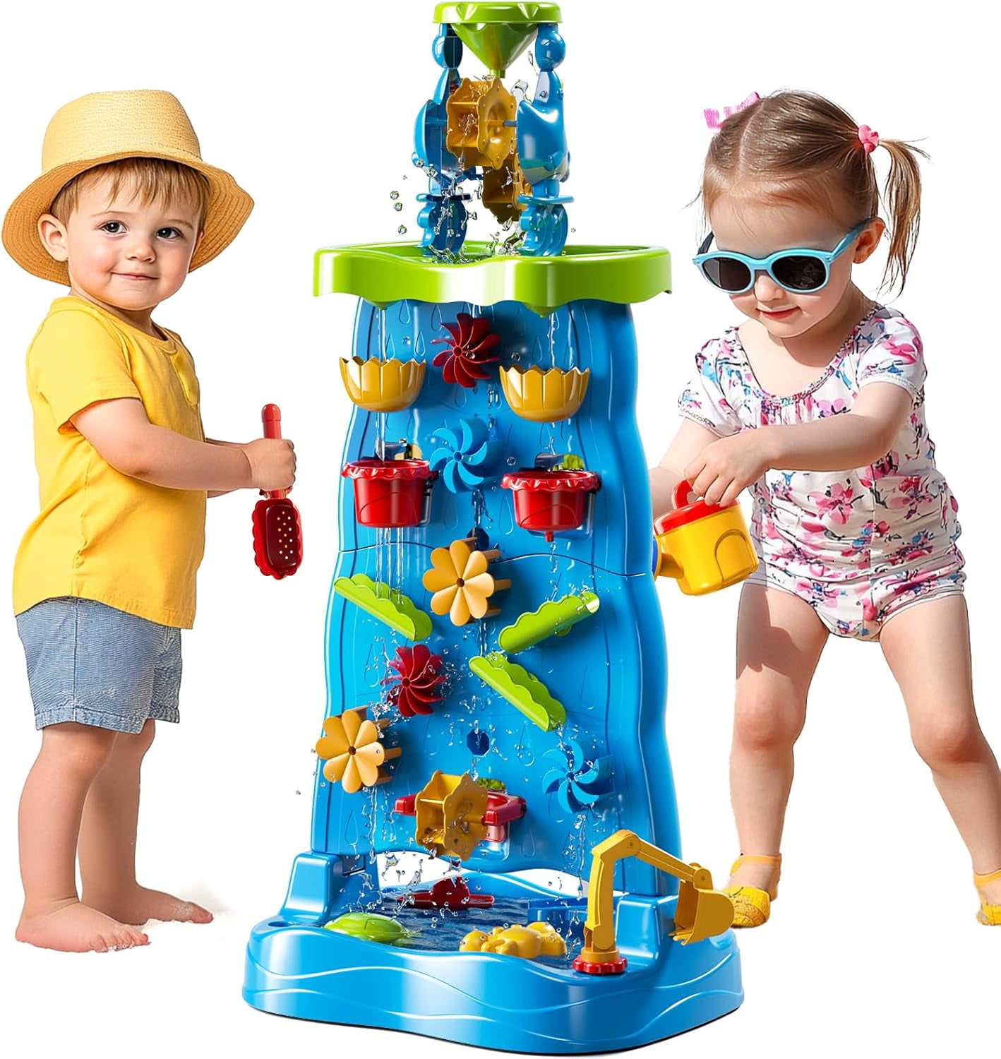 Water Table for Toddlers 1-3 Kids Ages 4-8, Double-Sided Waterfall ...