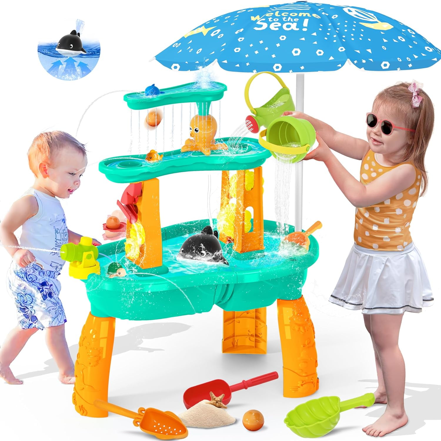 Water Table for Toddlers 3-5, 3-Tier Auto Water-Absorbing Kids Sand ...