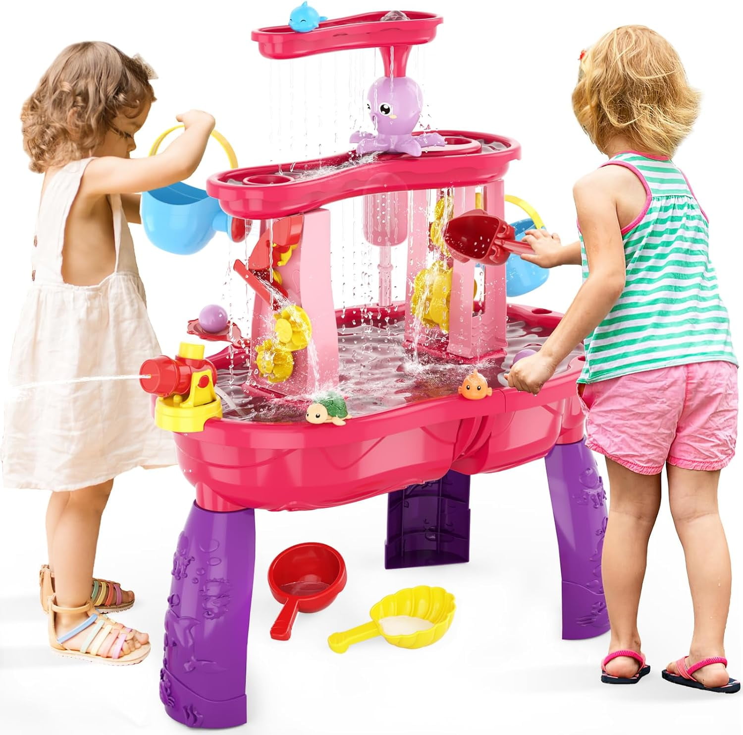 Water Table for Toddlers 3-5, 3-Tier Kids Splash Sand Table Water Toys ...