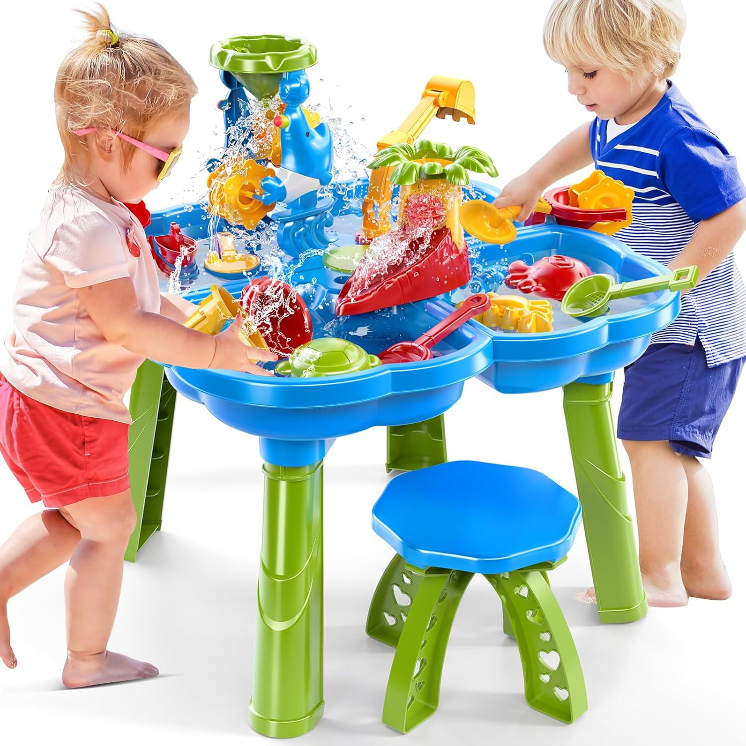 Water Table for Toddlers 3-5, 4 in 1 Kids Sand Water Table, Water and ...