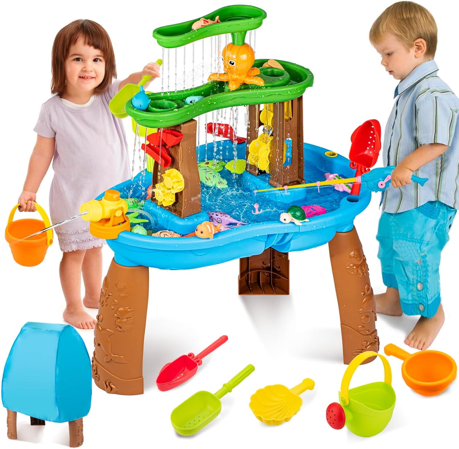 Water Table for Toddlers 3-5 Outdoor Toys for Kids Ages 4-8 3-Tier Kids Sand Water Table with ...