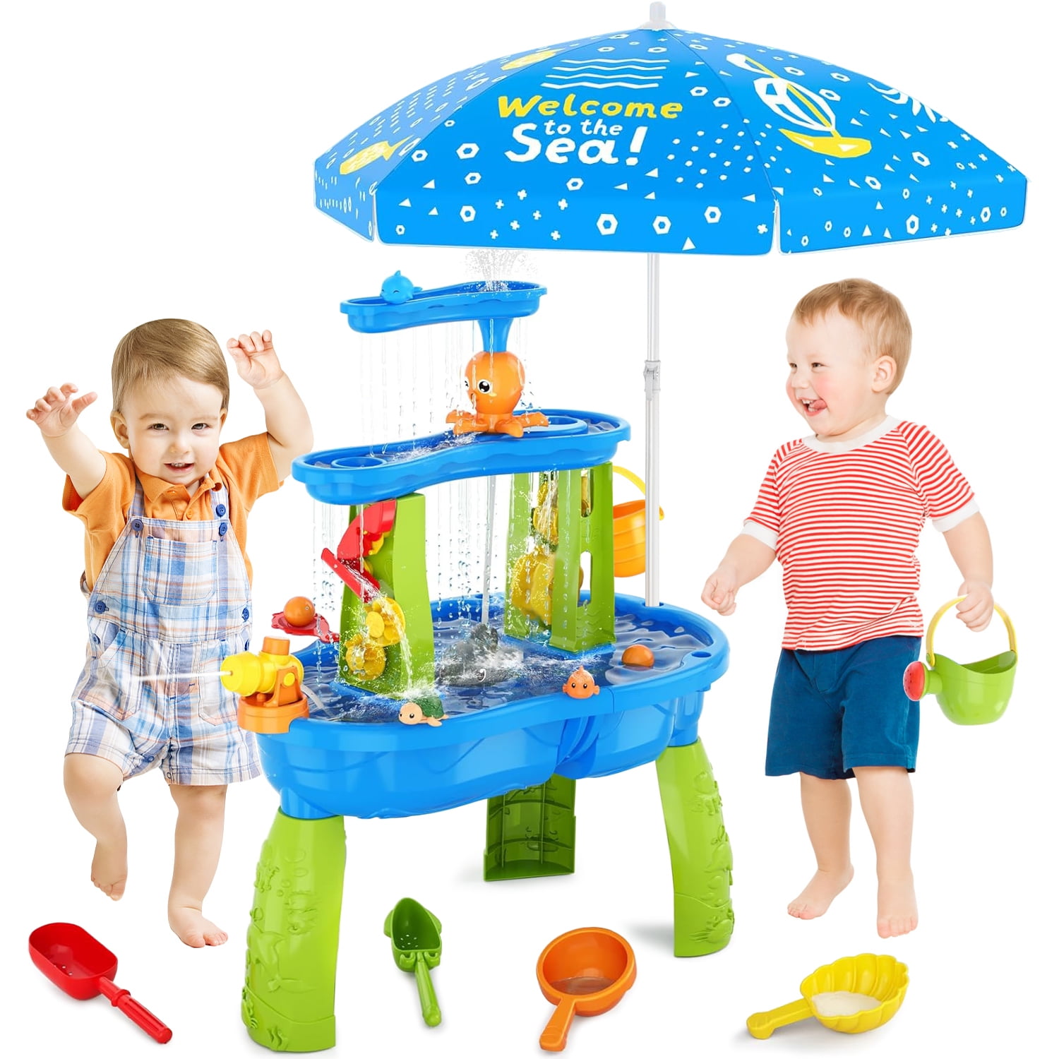 Water Table for Toddlers, 3-Tier Kids Water Toys with Water Pumb ...