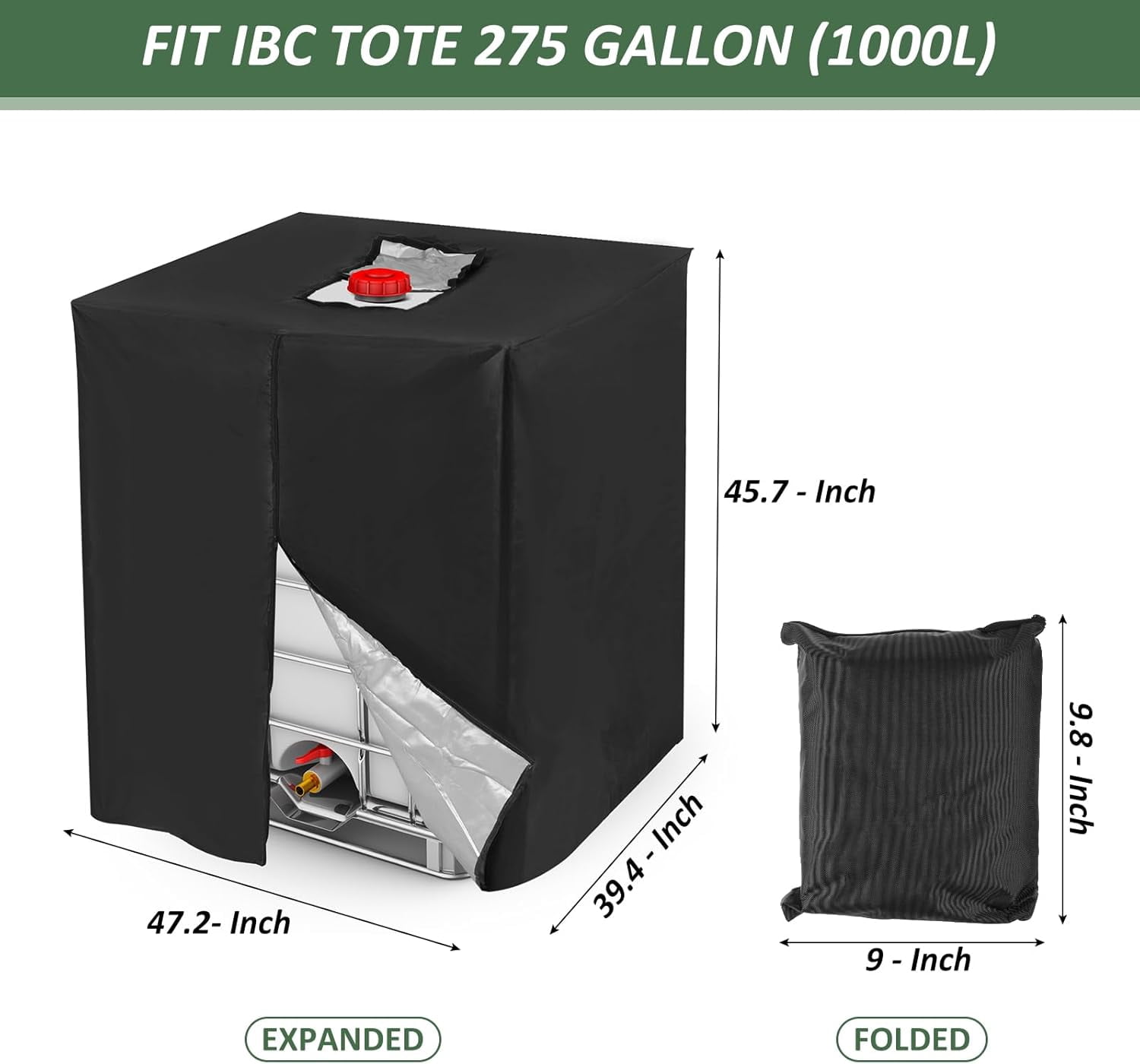 Water Tank Cover 275 Gallon 420D Fabric Sunshade Waterproof Protective ...
