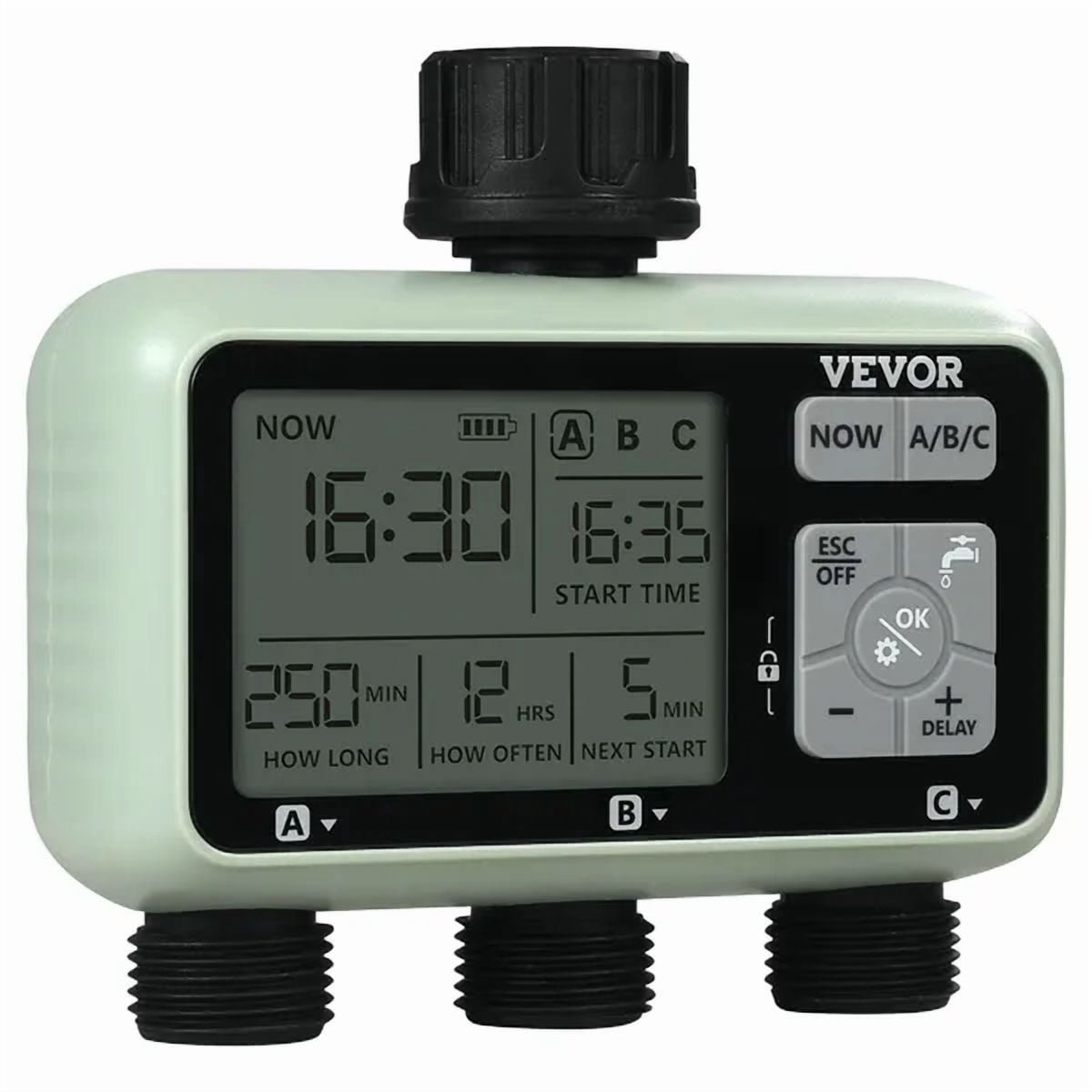 Water Timer 3 Outlets Hose Sprinkler Timer with 3 Independent Zones LCD ...