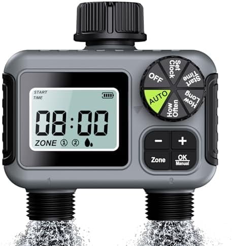 Water Timer for Garden Hose, 2 Zone Smart Sprinkler Timer with Rain ...