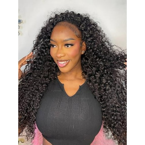 Water Wave Half Wig Human Hair Glueless Install Flexible Fit Curly Flip ...