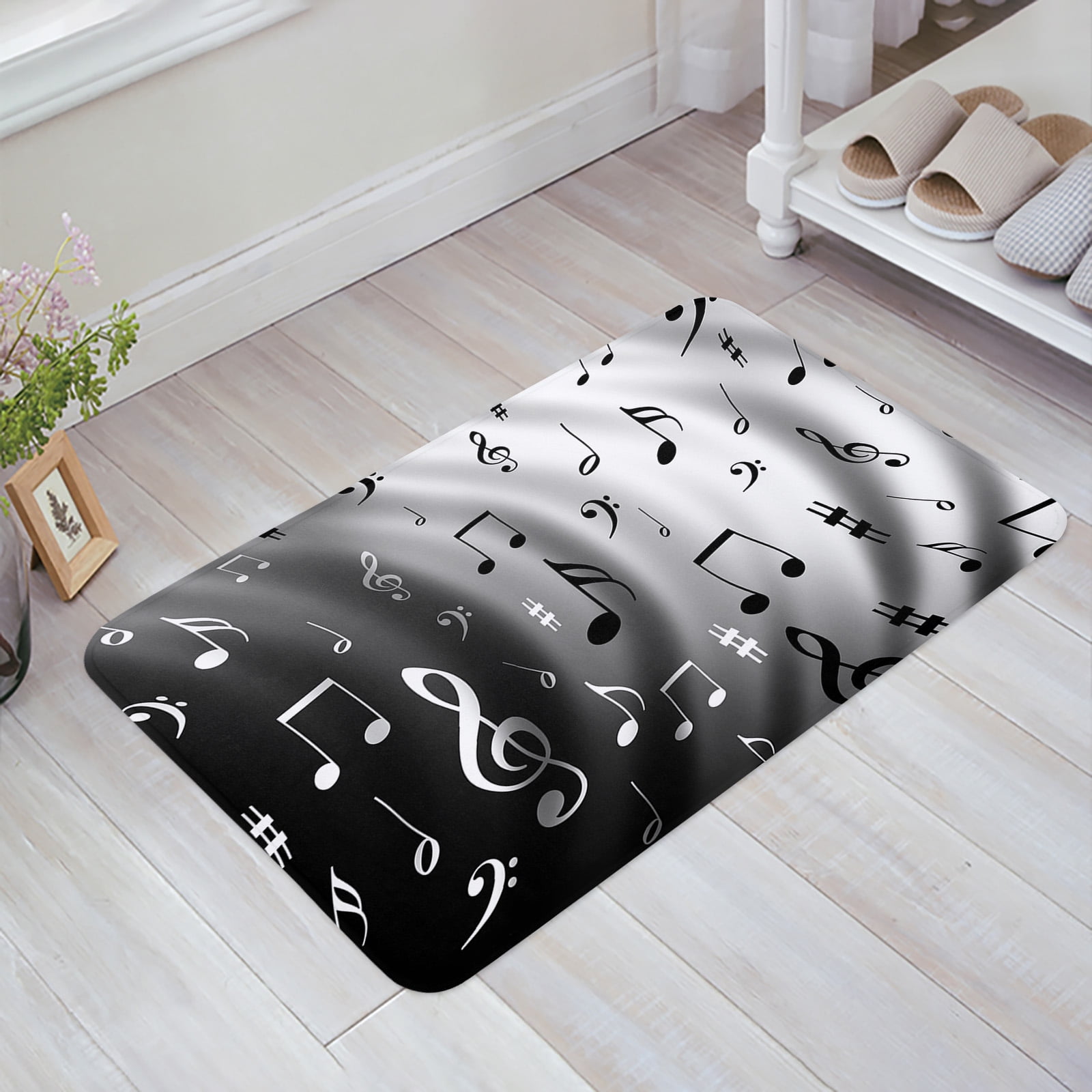 Water Wave Music Black White Musical Notes Kitchen Doormat Bedroom Bath ...